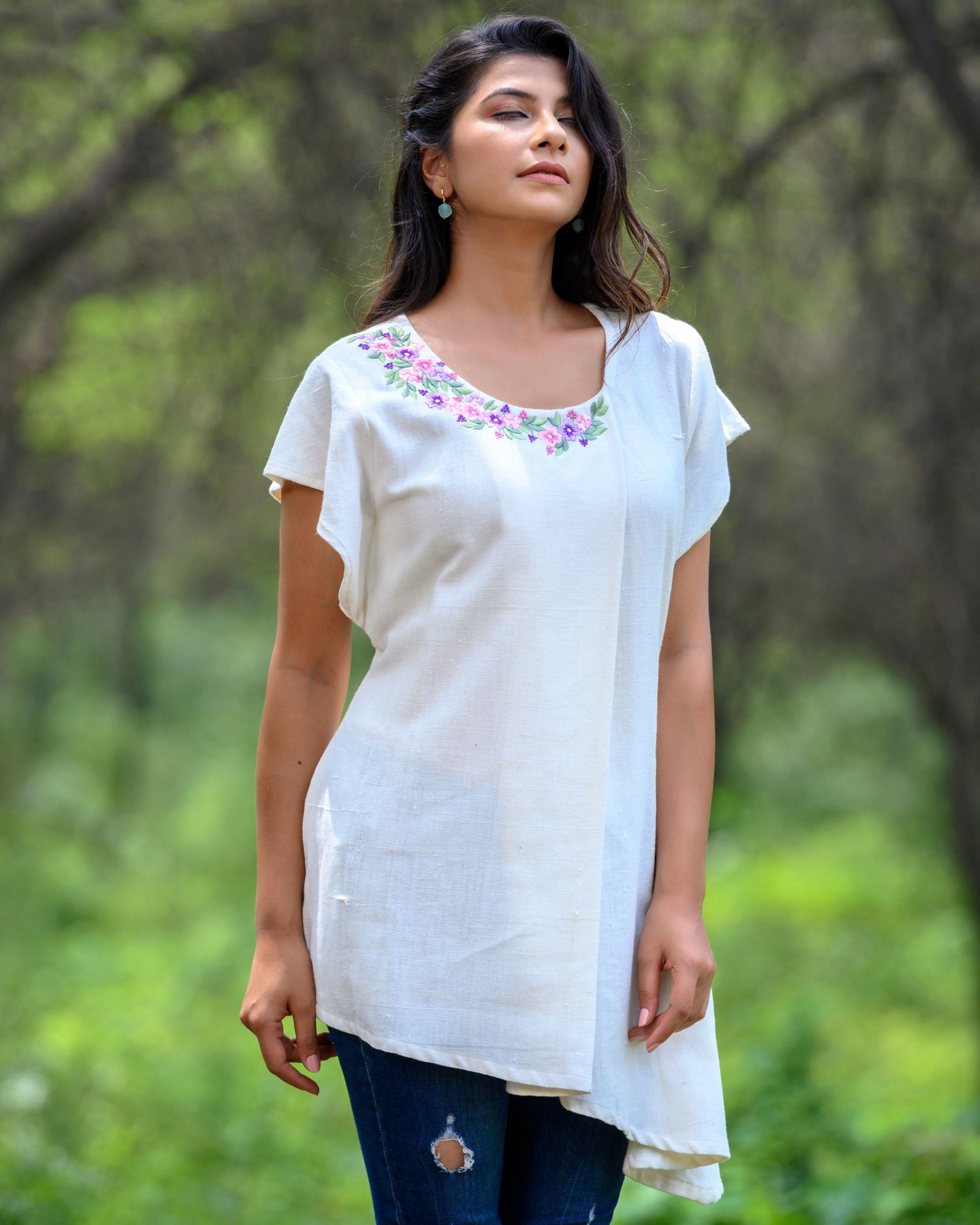 White floral embroidered high low top by Label Anoh | The Secret Label