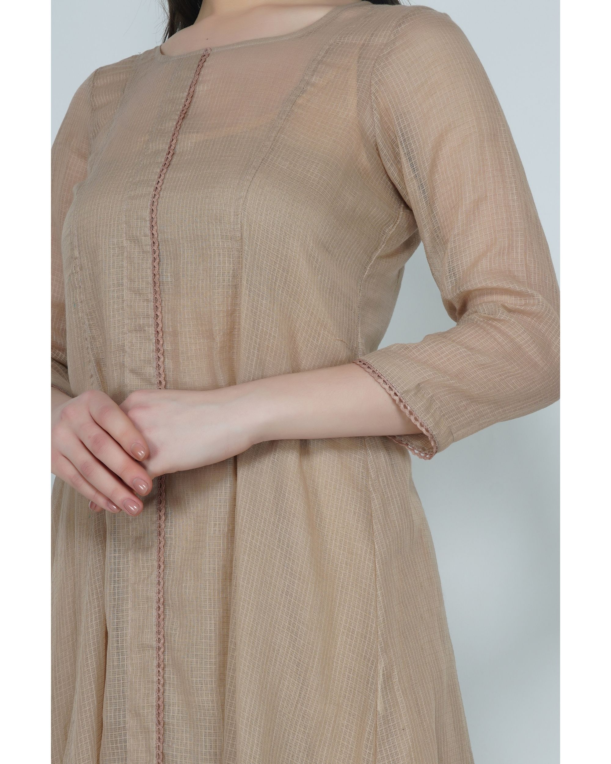 Champagne paneled flared kurta with inner slip - Set Of Two by Vintage ...
