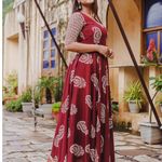 Maroon block print paisley dress by Prints Valley | The Secret Label