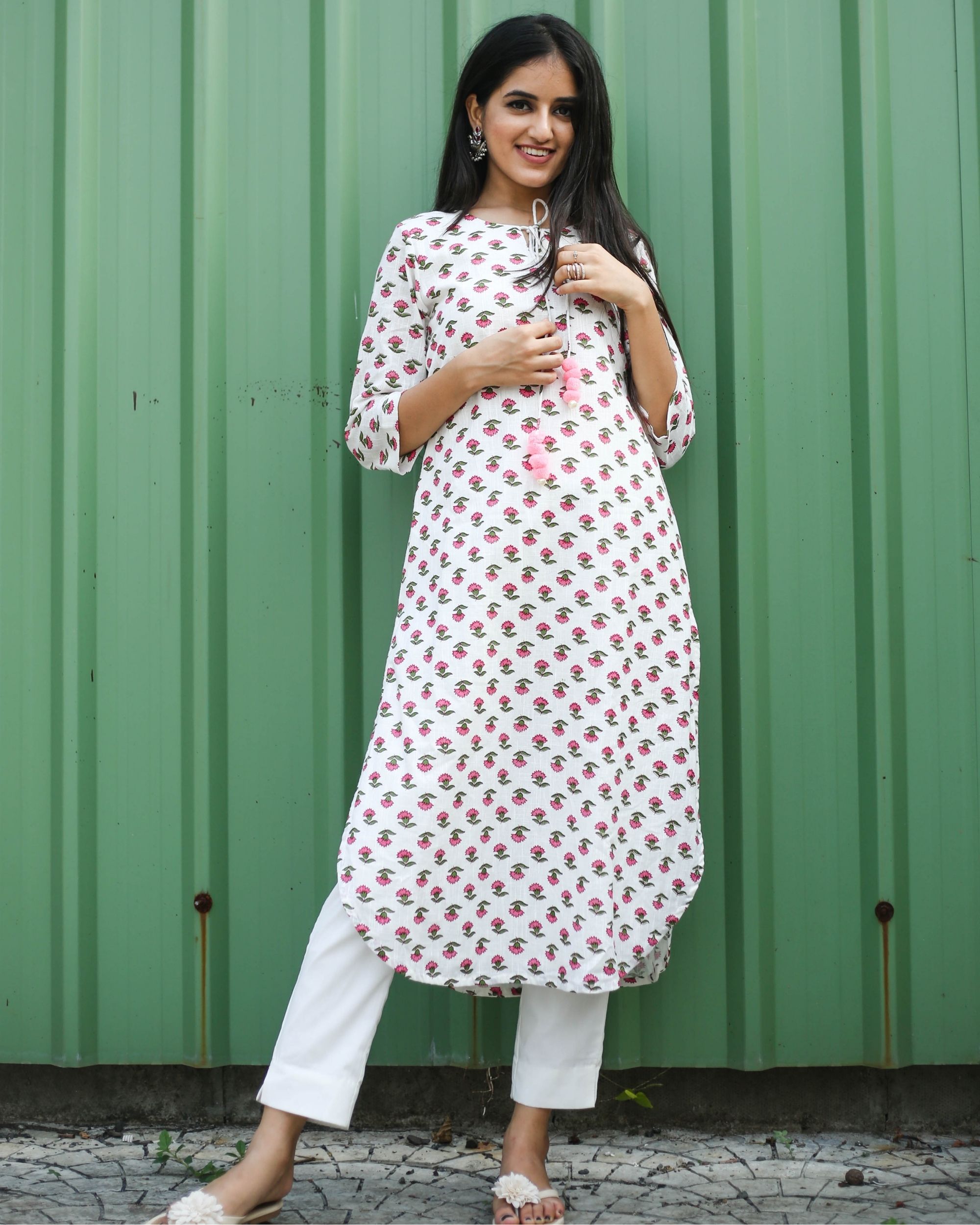 White printed kurta set - set of two by Shreetatvam | The Secret Label