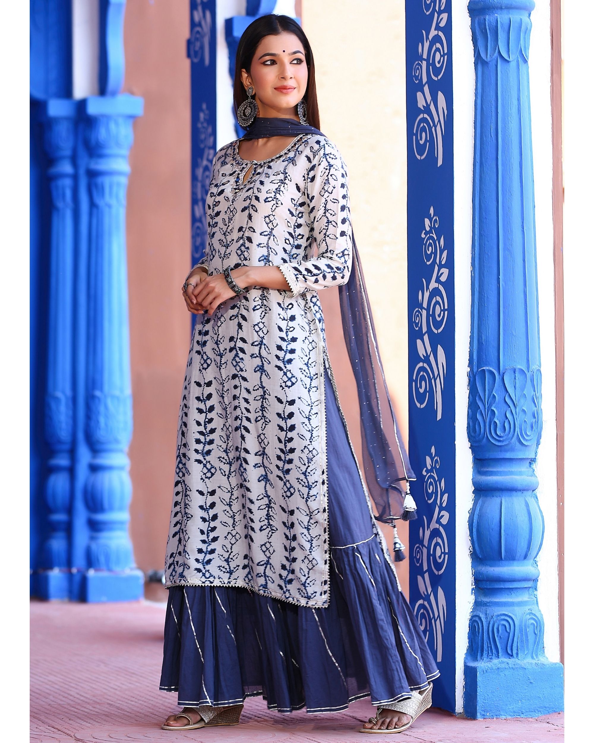 Indigo Kurta Sharara Set Set Of Three By Label Flo The Secret Label