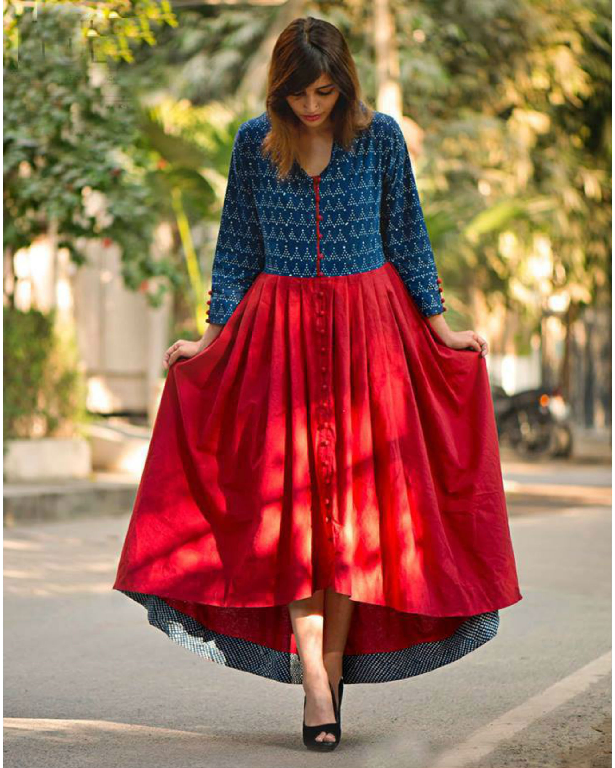 Indigo pleated dress by Silai | The Secret Label