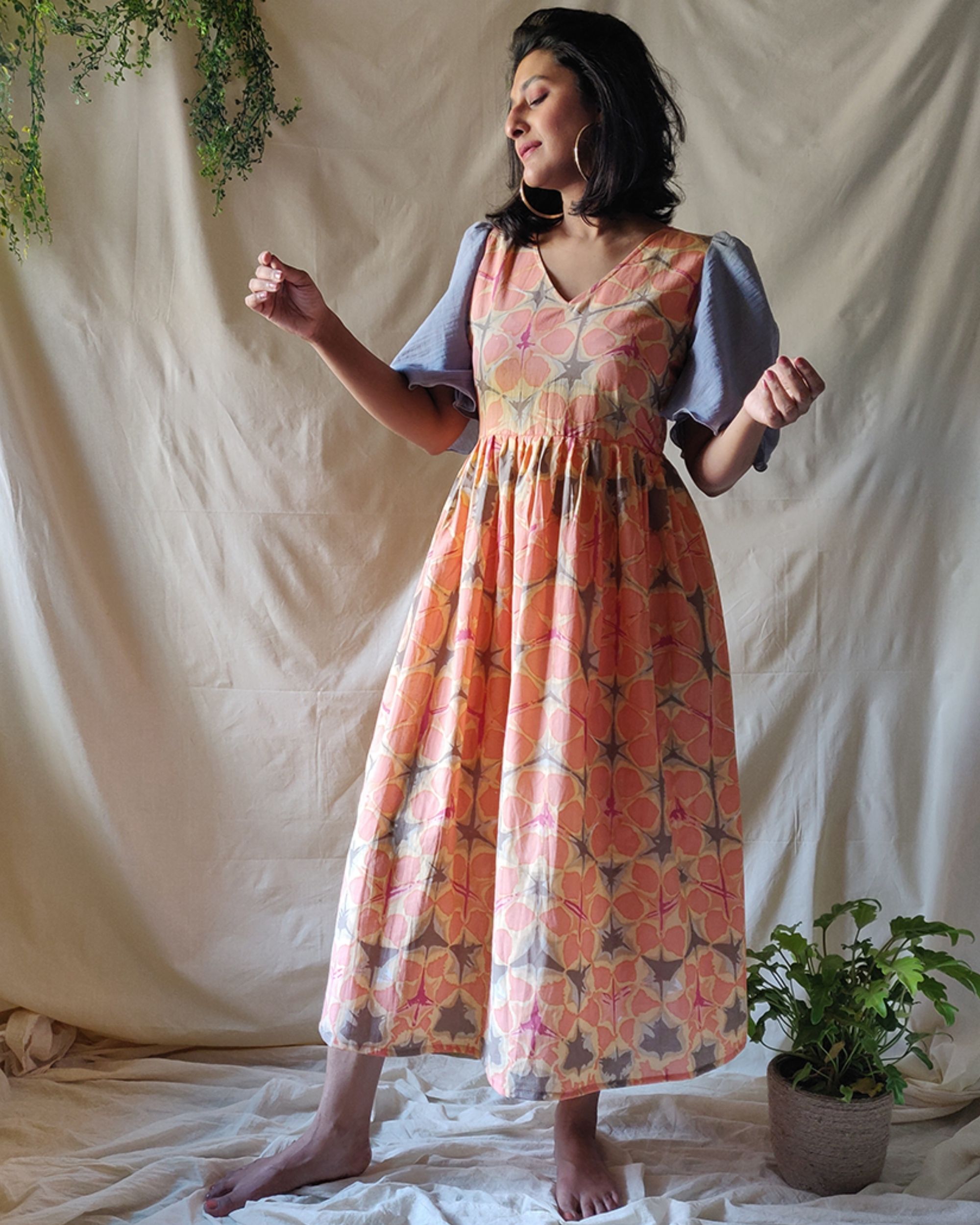 Citrus pleated dress by Why So Blue | The Secret Label