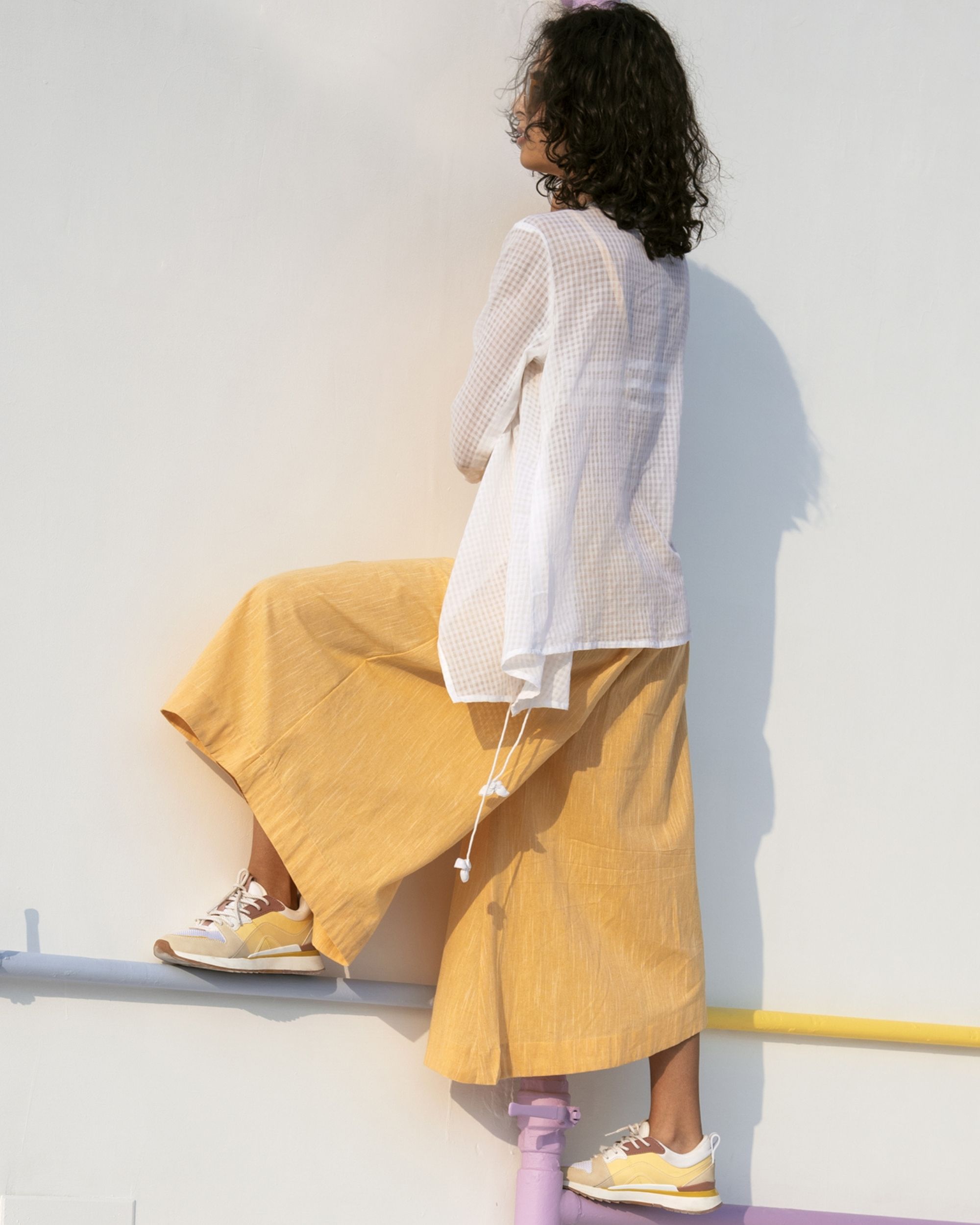 Yellow bralette and palazzo with white shrug - set of three by Gulaal ...