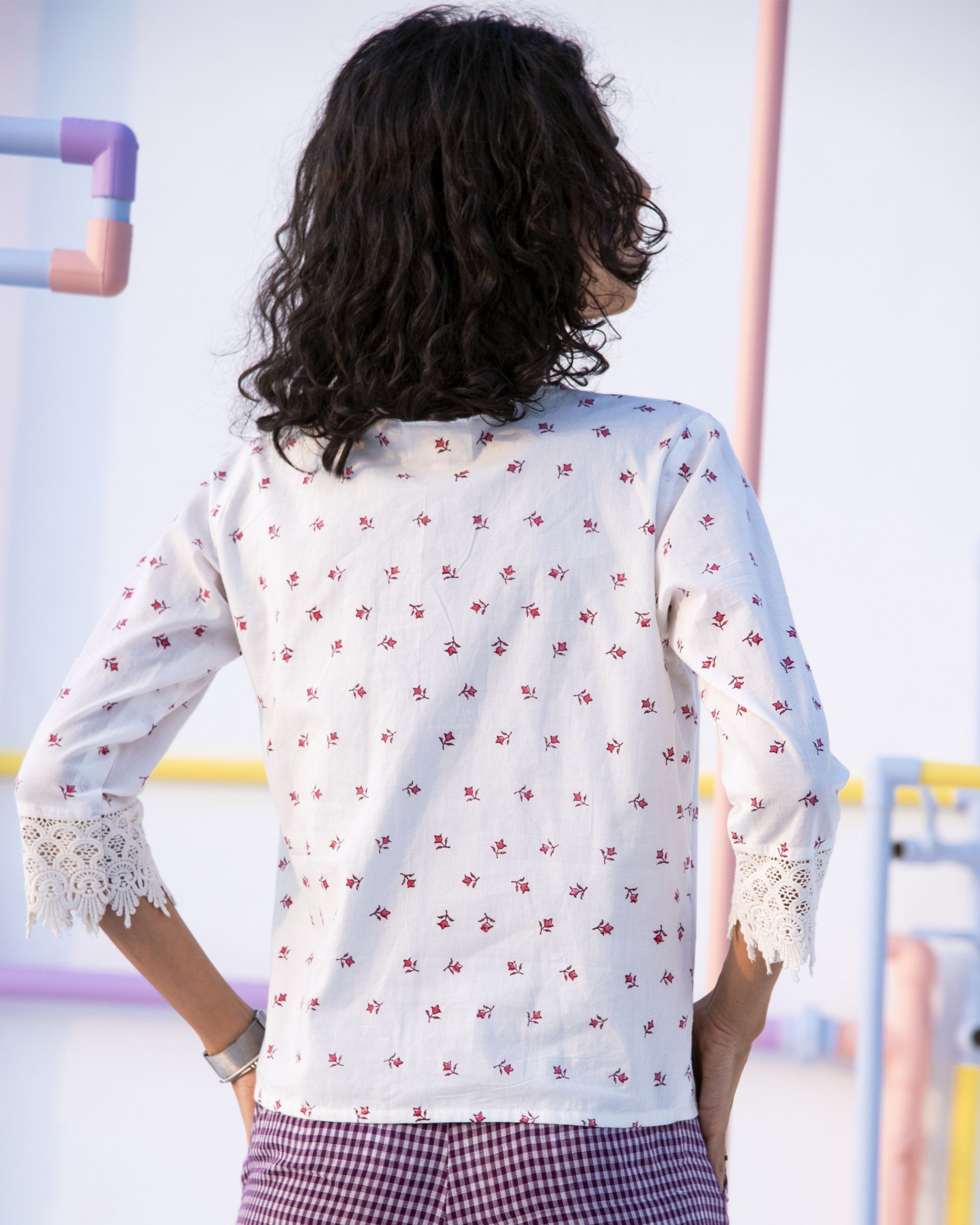 White printed scalloped neckline top by Gulaal | The Secret Label