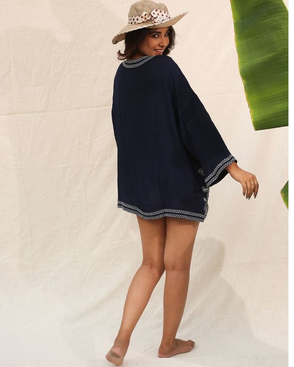 Navy blue embroidered cape by Keva | The Secret Label