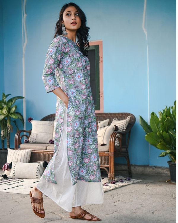 Pahi grey floral kurta by Gulaal | The Secret Label