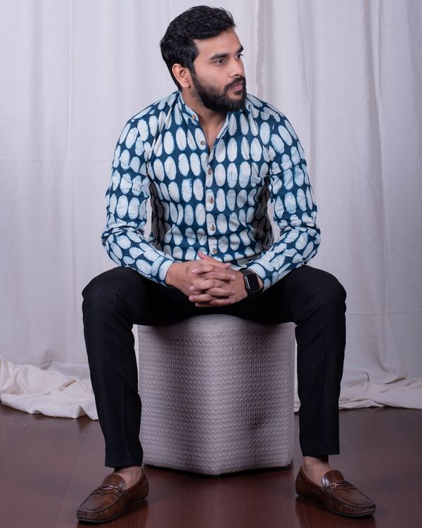 Indigo oval printed shirt by Megasa | The Secret Label