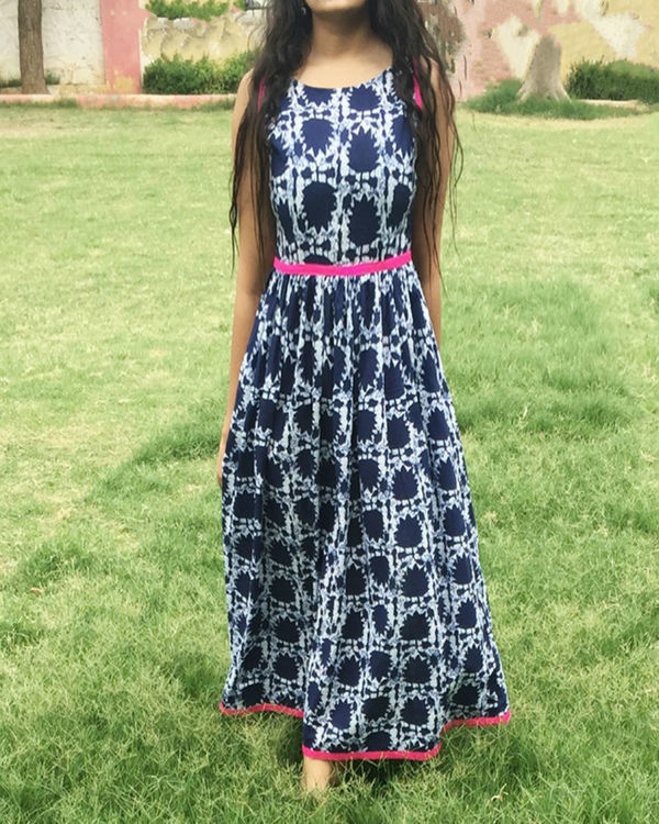 Maple print indigo dress by The Home Affair | The Secret Label