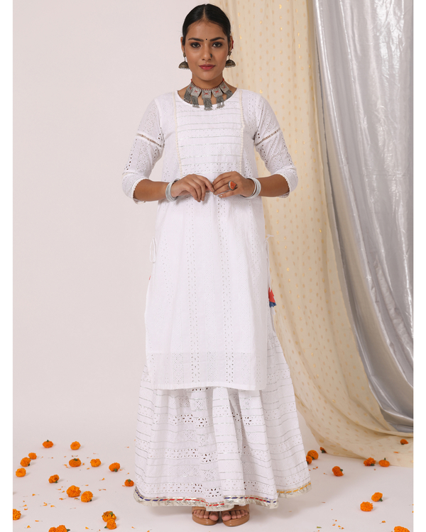 White embroidered sharara set - set of three by Free Living | The ...