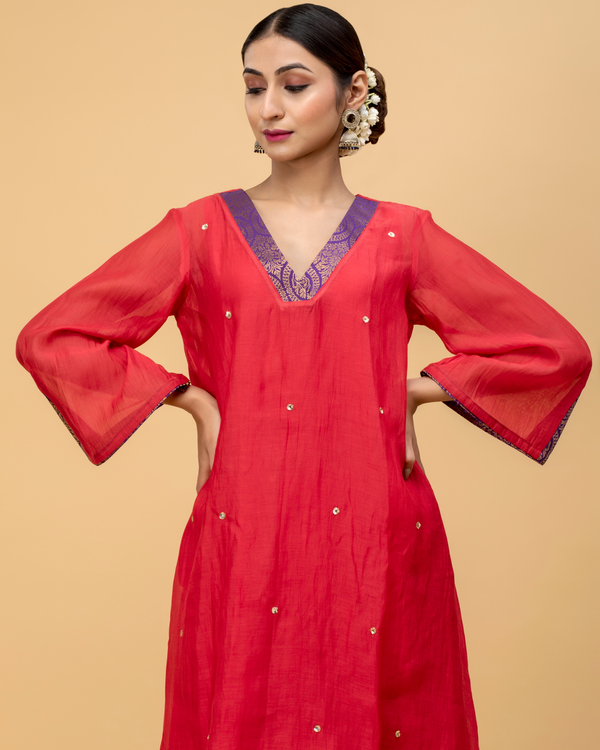 Ruby red chanderi suit set - set of two by Trendy Tokari | The Secret Label