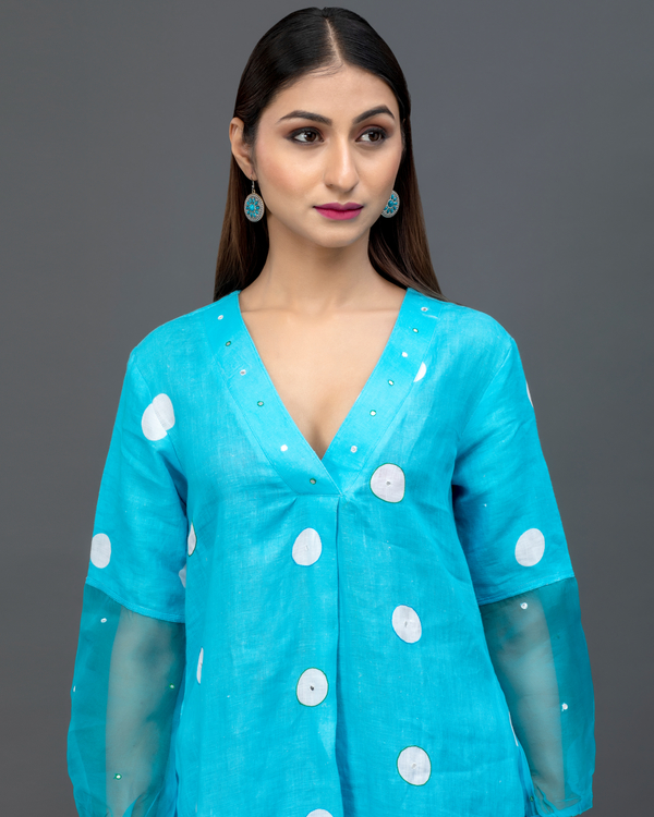 Blue linen mirror suit set - set of two by Trendy Tokari | The Secret Label