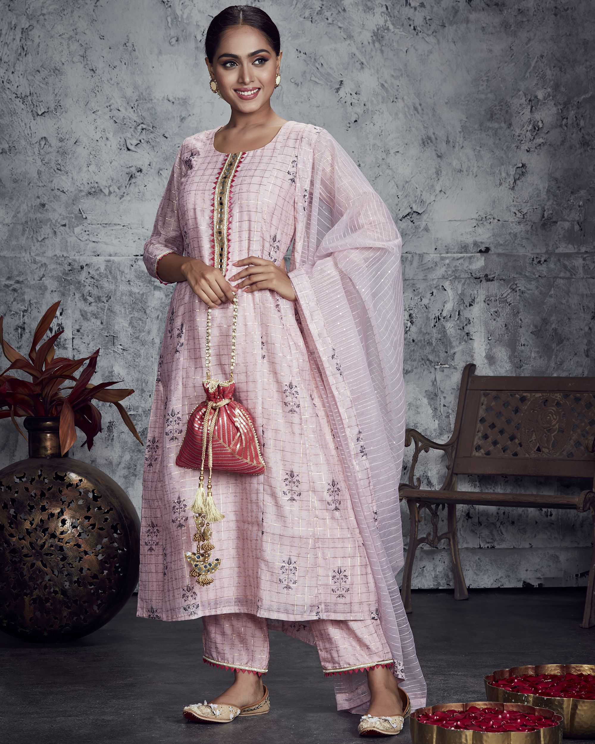 Pastel pink kalidar suit set - set of three by Miar | The Secret Label