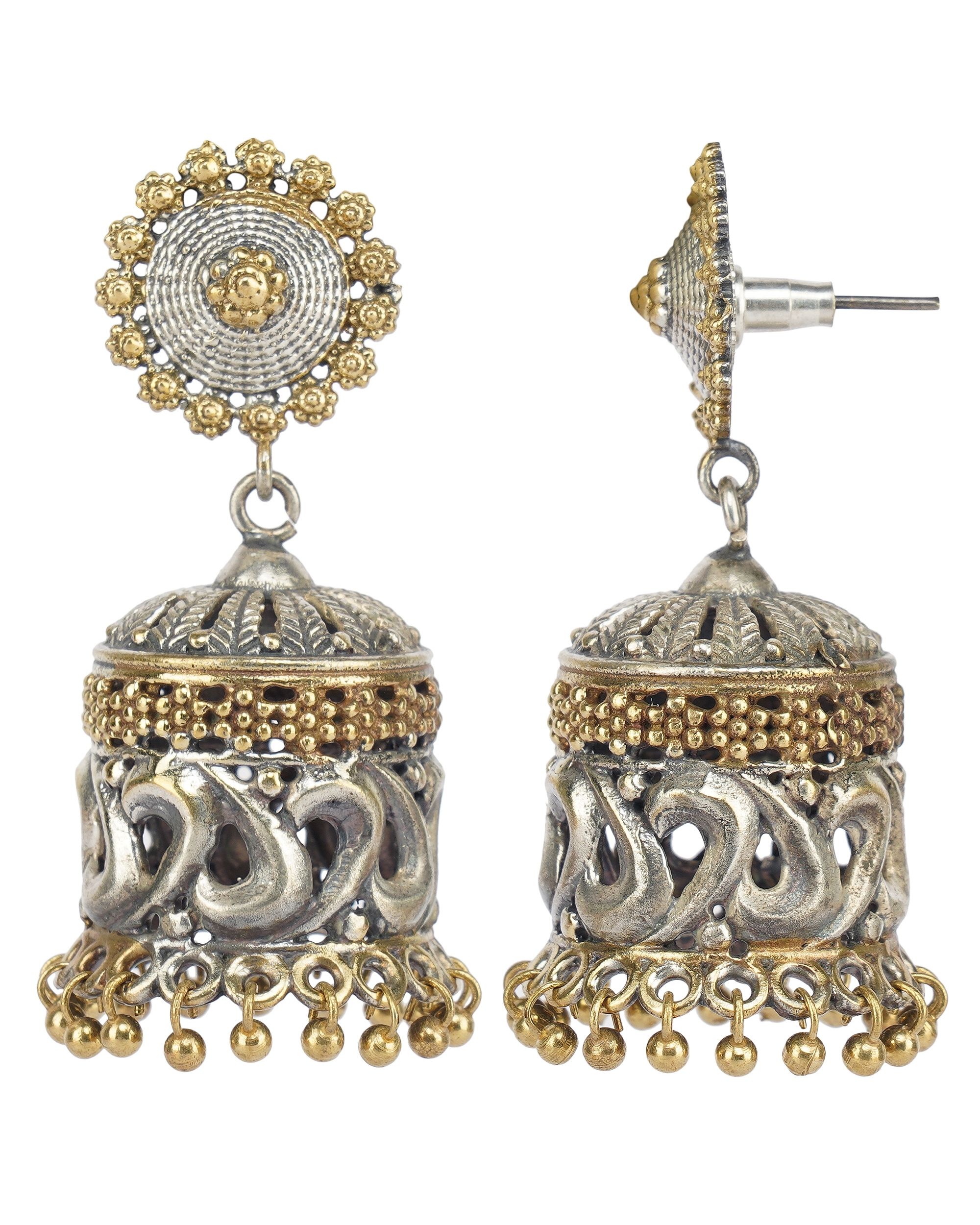 Floral and leaf designed round jhumka by Studio B 40 | The Secret Label