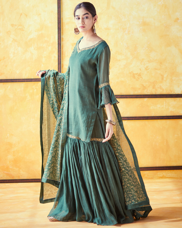 Green gharara set - set of three by Shrutkirti | The Secret Label