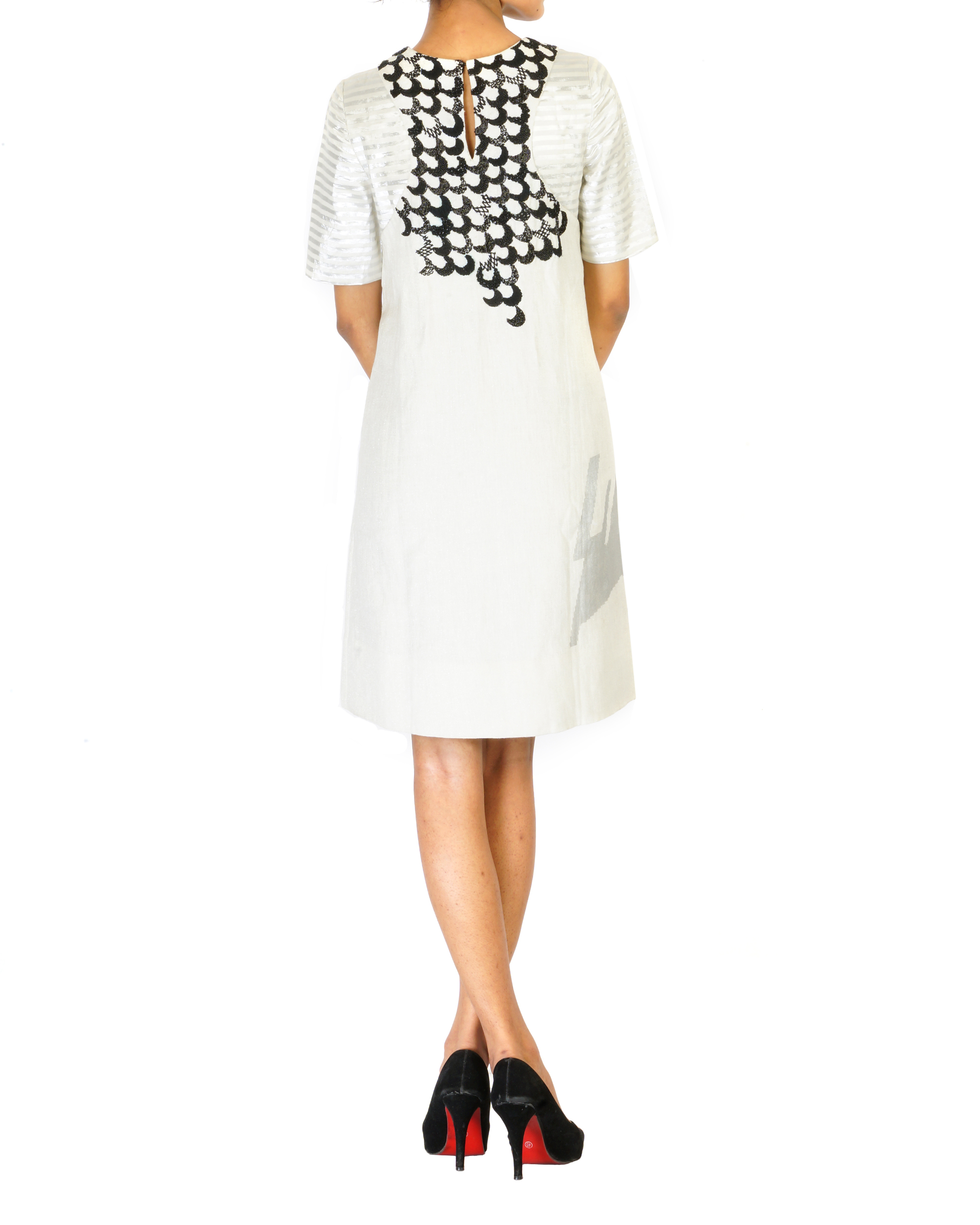 A-line embroidered dress in linen by Josh Goraya | The Secret Label