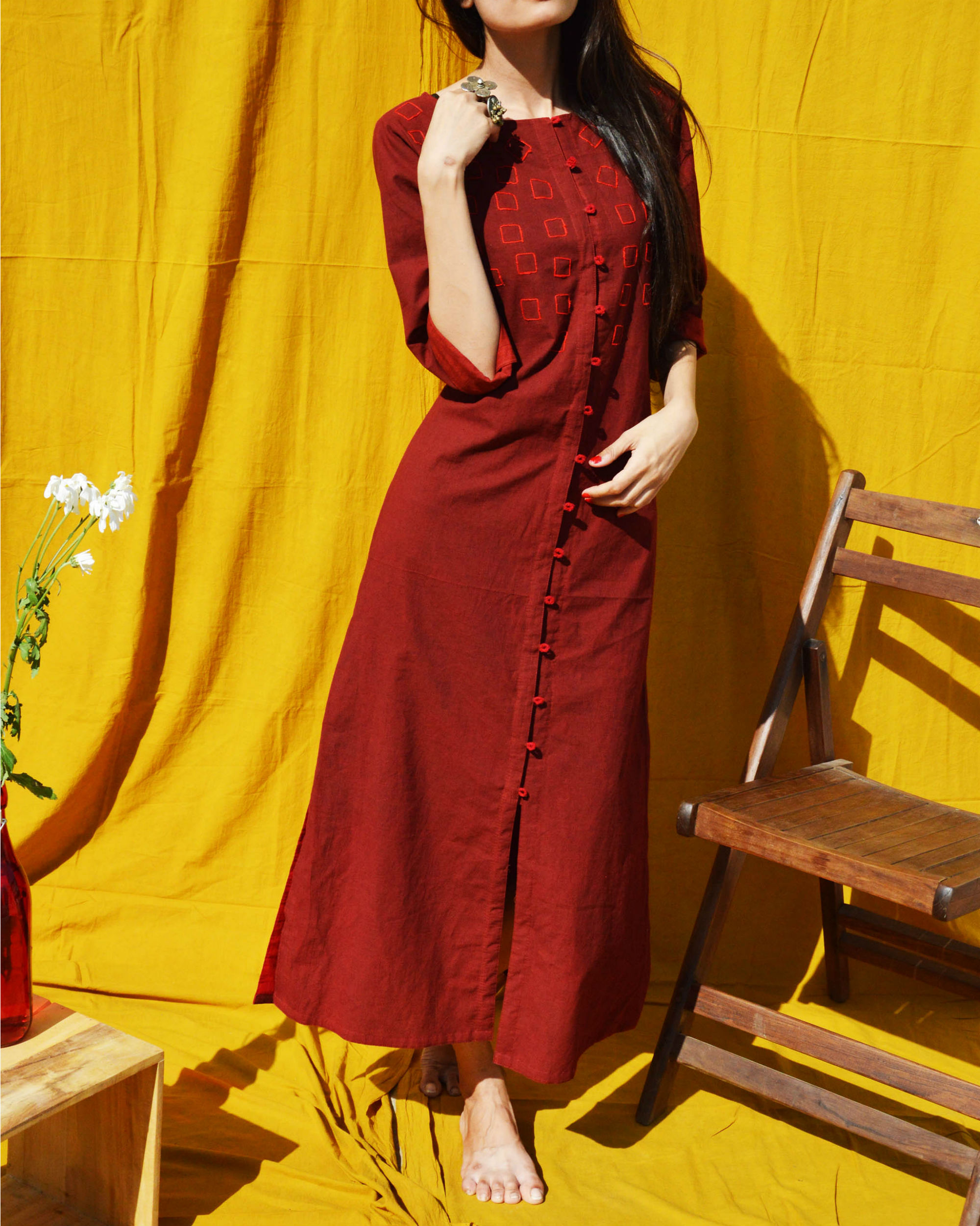 Maroon shirt kurta by Silai | The Secret Label