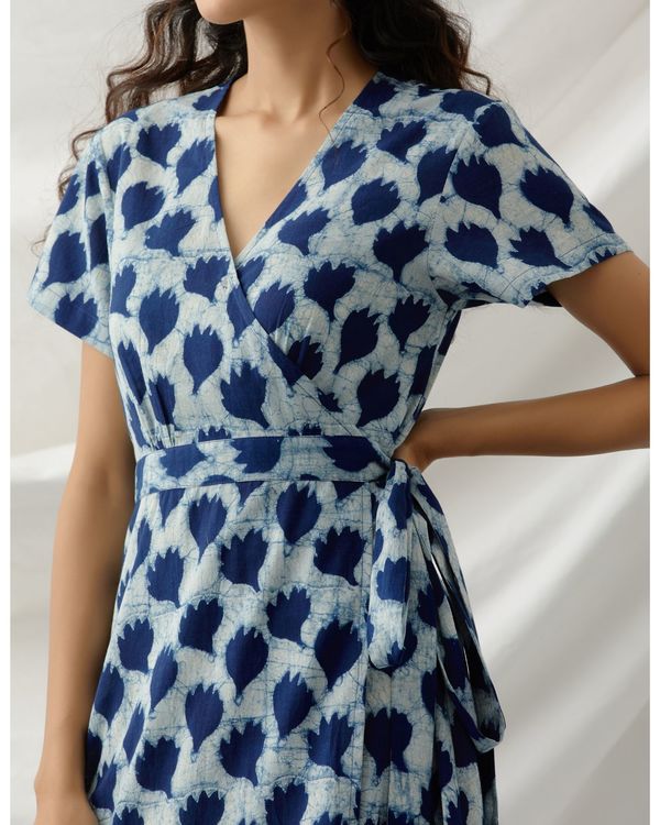 Indigo floral printed wrap dress by Raasleela | The Secret Label Indigo floral printed wrap dress by Raasleela | The Secret Label