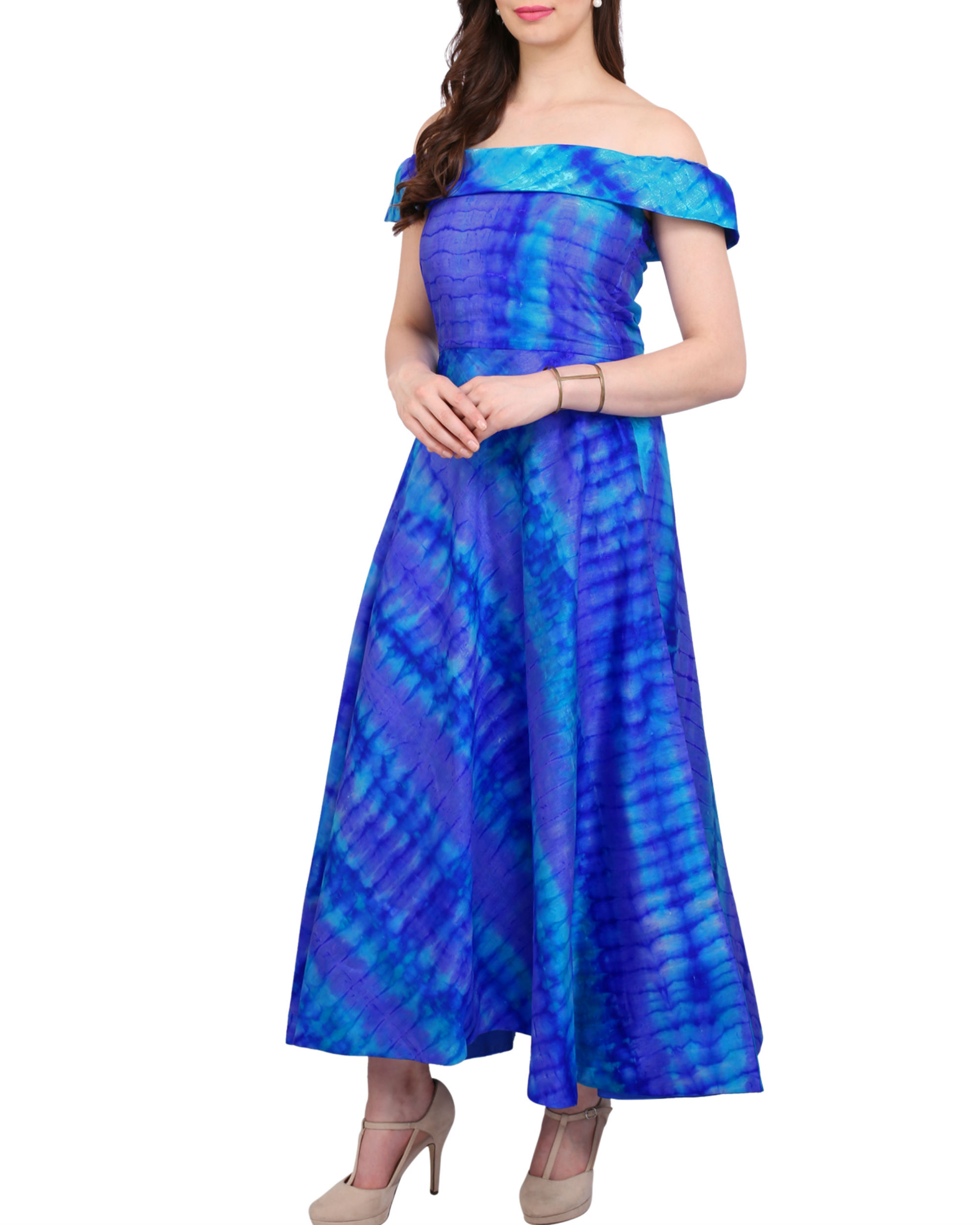 Blue off shoulder gown by Tie & Dye Tale | The Secret Label