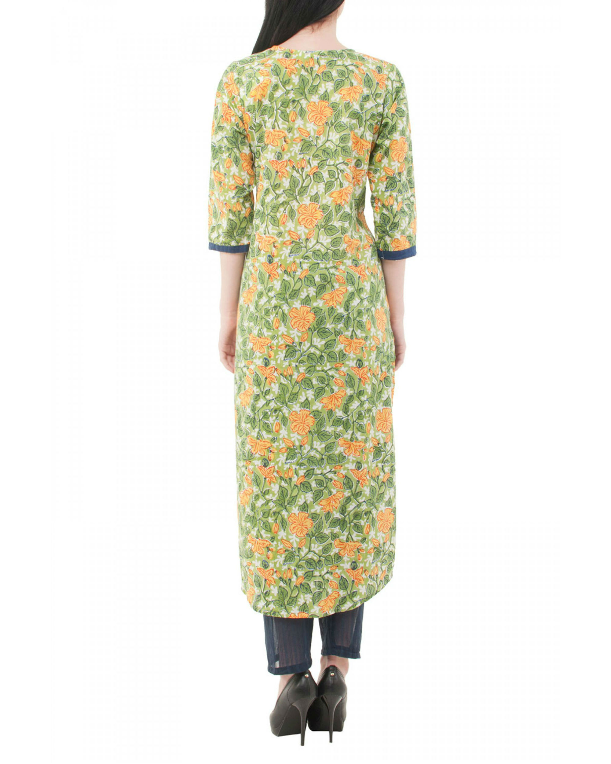 Green hand block printed kurta by Free Living | The Secret Label