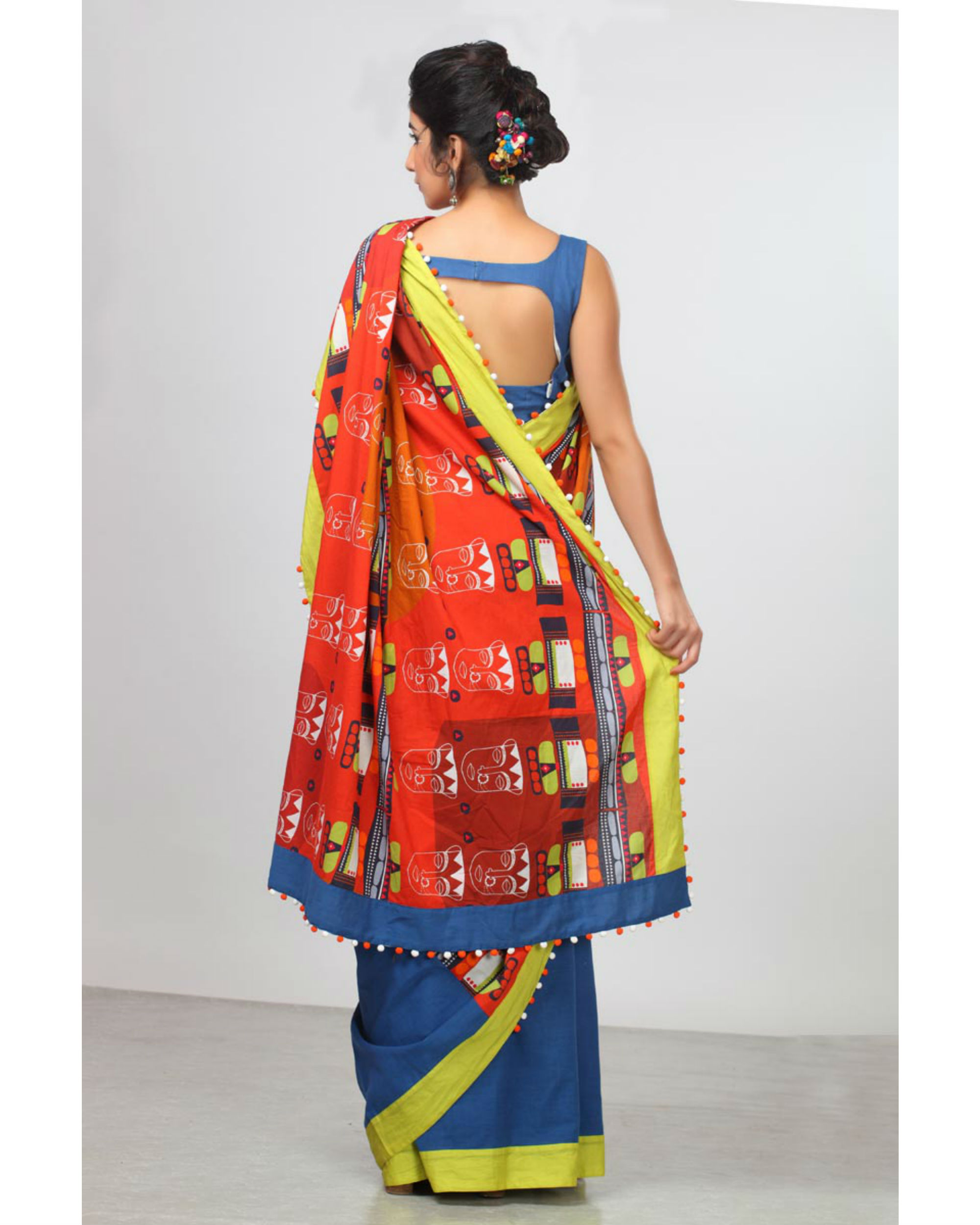 Urban blue and bright rust sari by Udd | The Secret Label