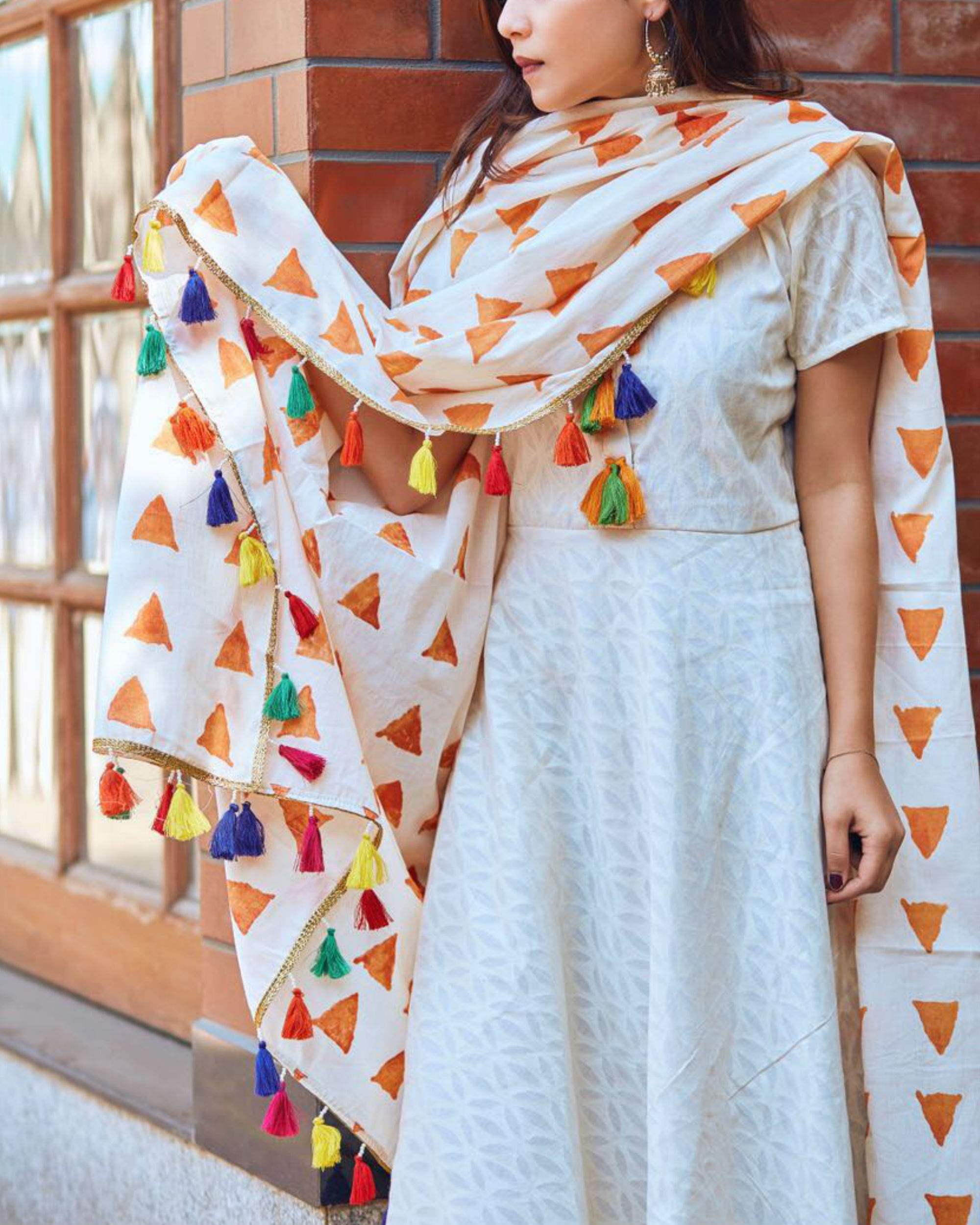 White Tasseled Tunic With Dupatta By Tie And Dye Tale The Secret Label
