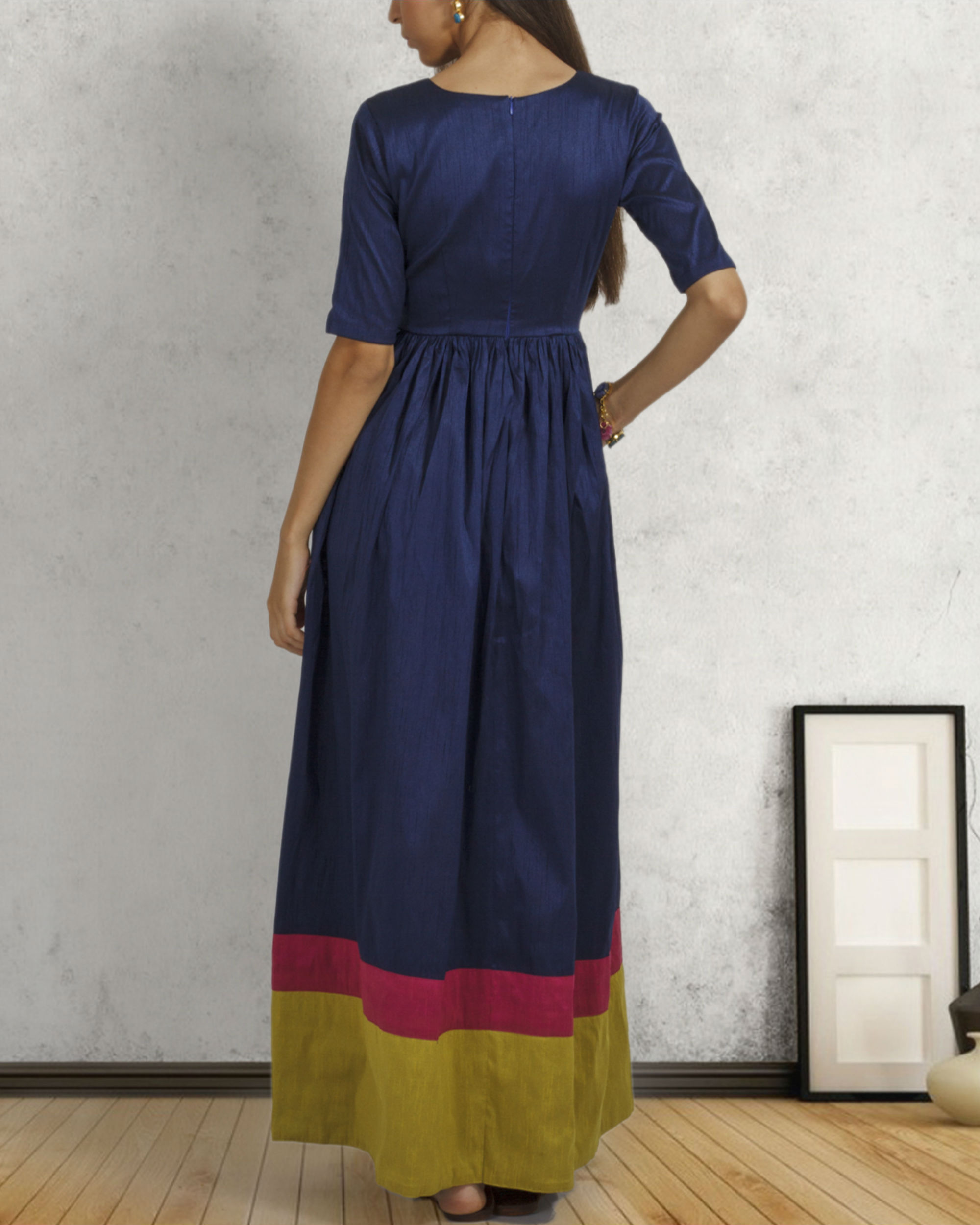 Navy blue double border dress by trueBrowns | The Secret Label