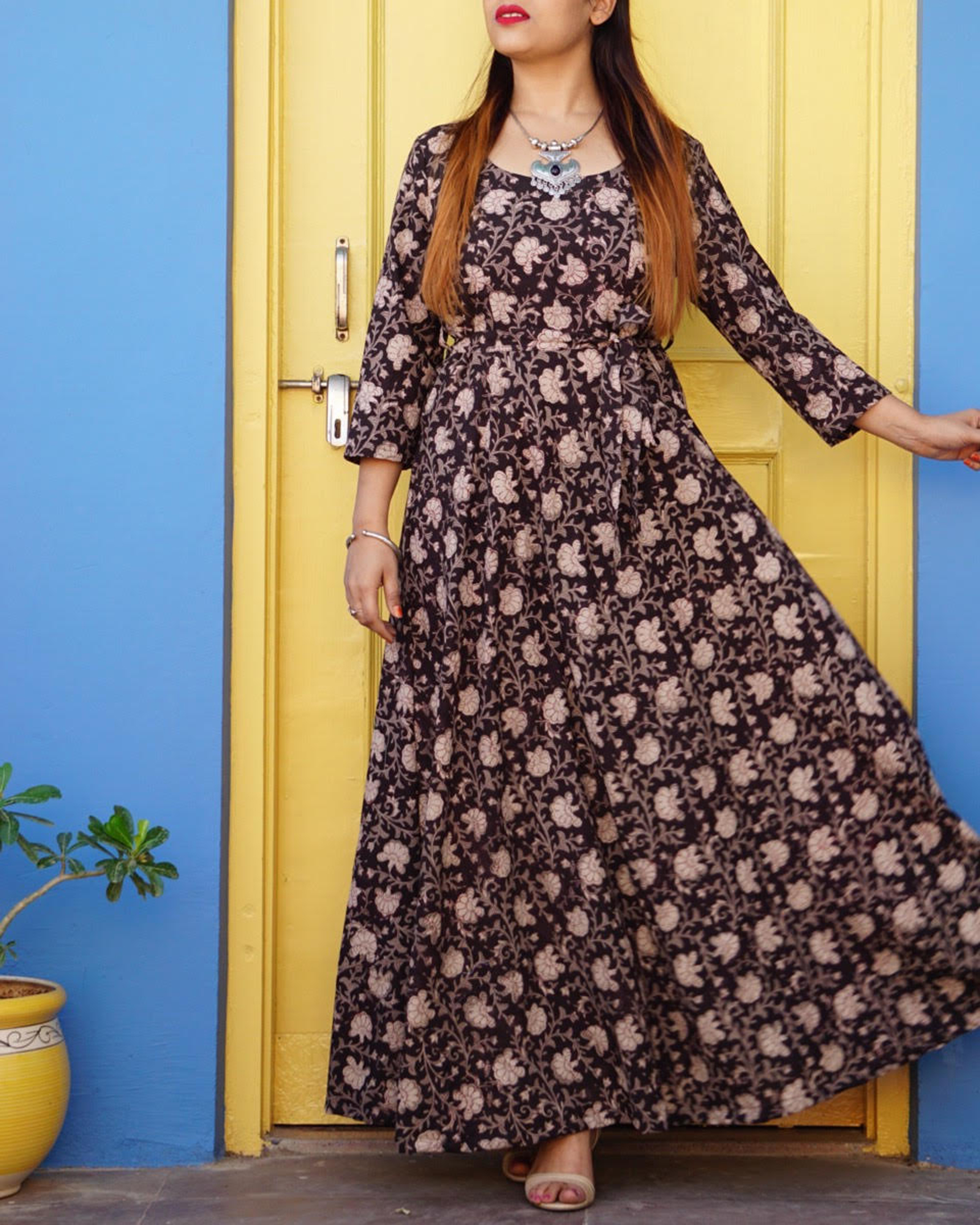 Bagru handblock printed maxi by Rivaaj | The Secret Label