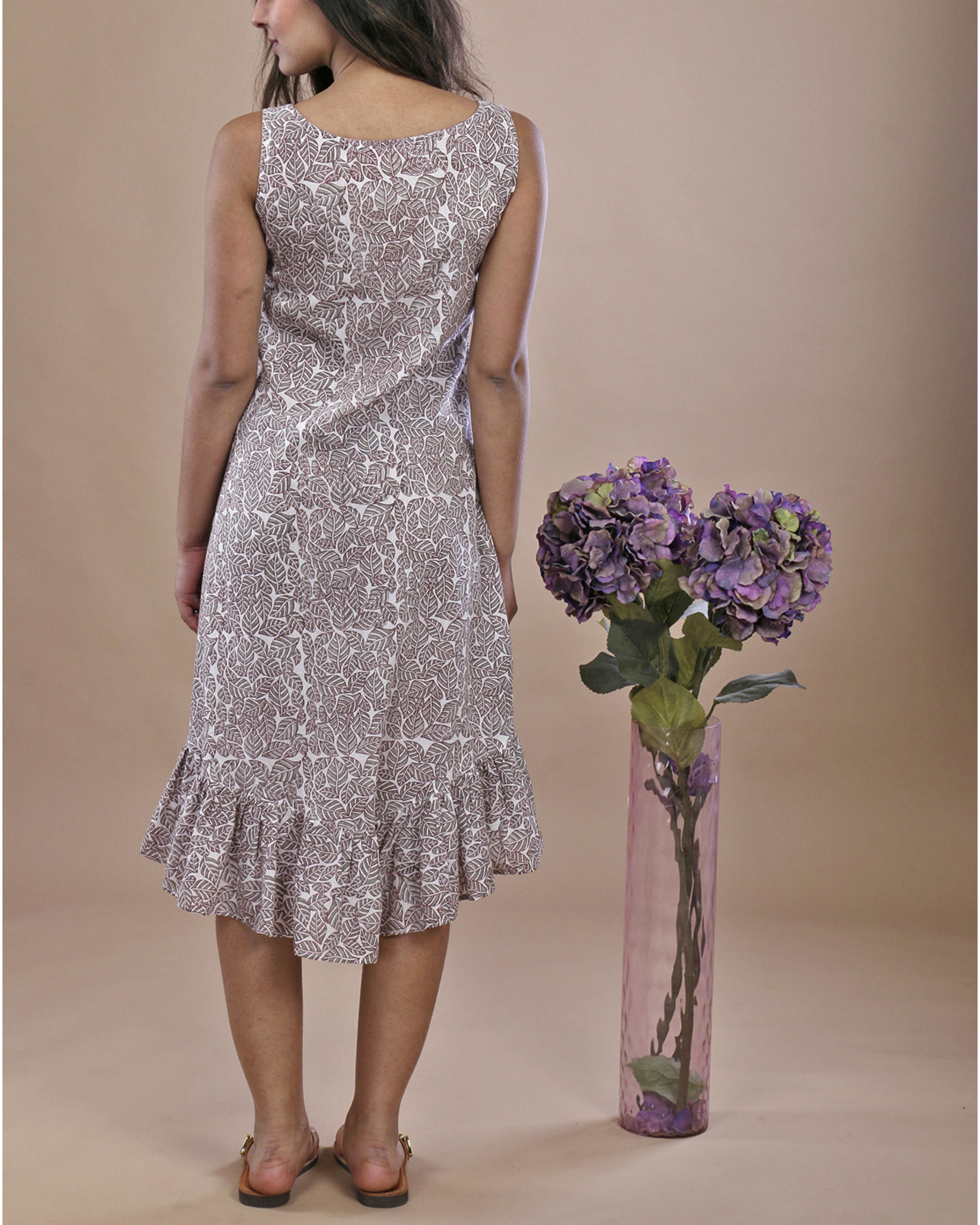 Grey leaf ruffled dress by Raasleela | The Secret Label