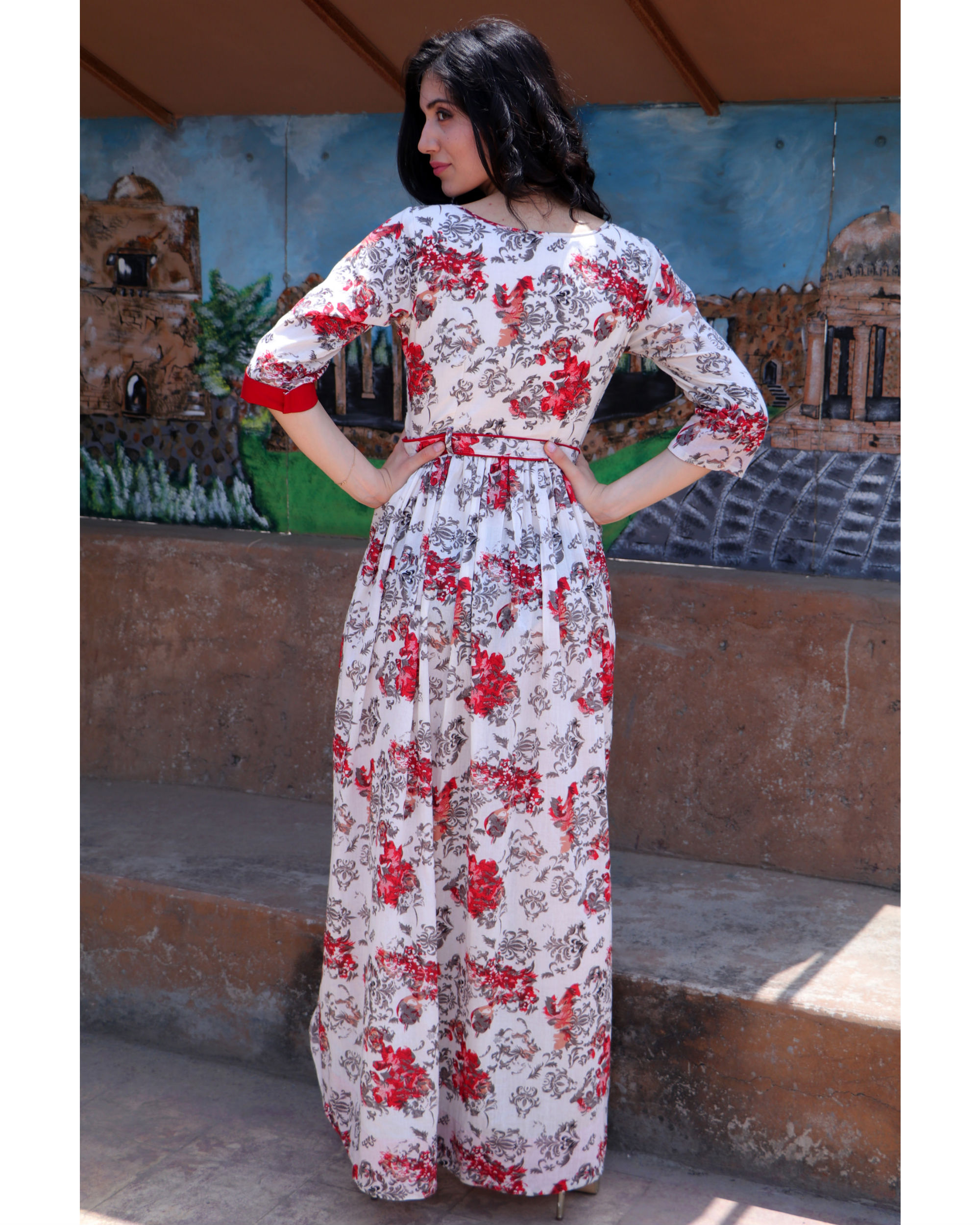Ash and red belt dress by Desi Doree | The Secret Label