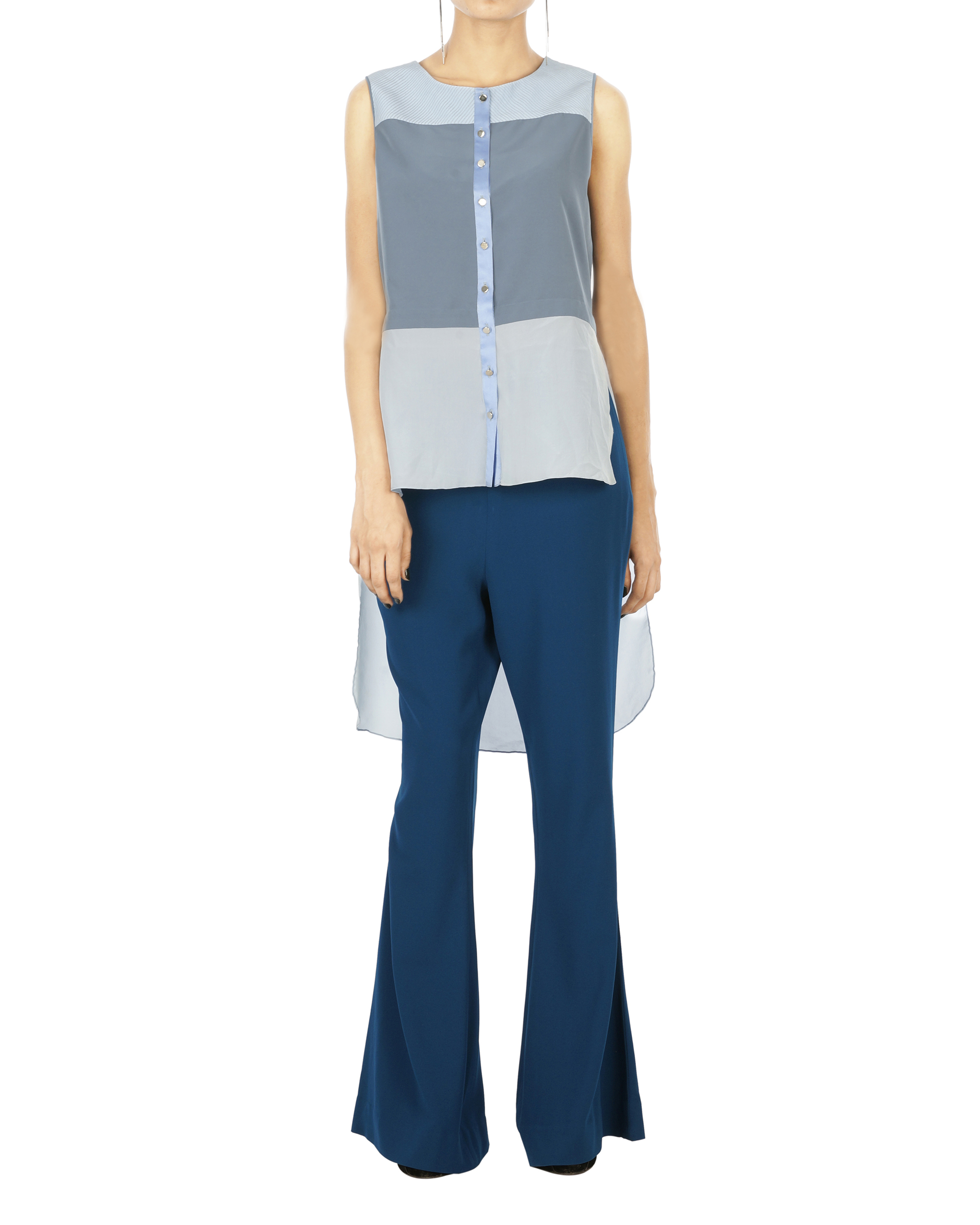 Cool grey and sky blue top by QUO by Ishita Mangal | The Secret Label
