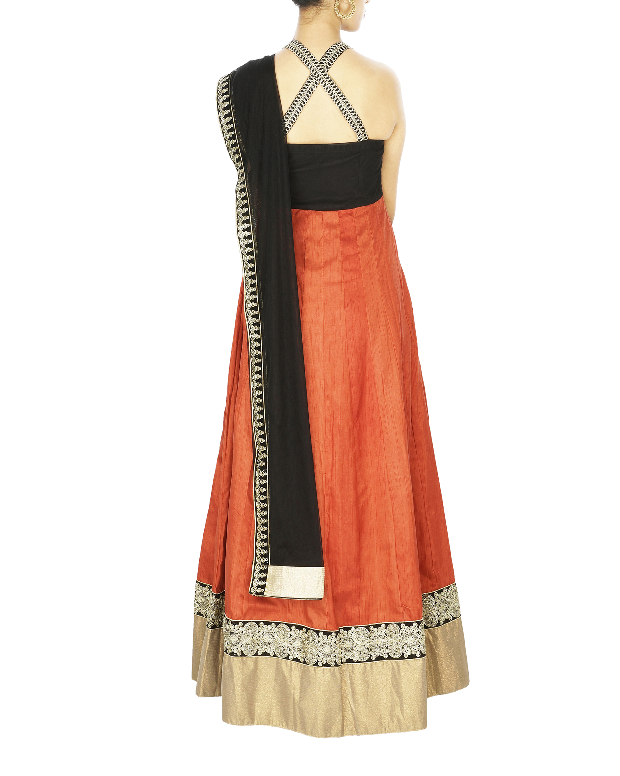 Cross back anarkali with embroidered velvet yoke and silk gheera by ...