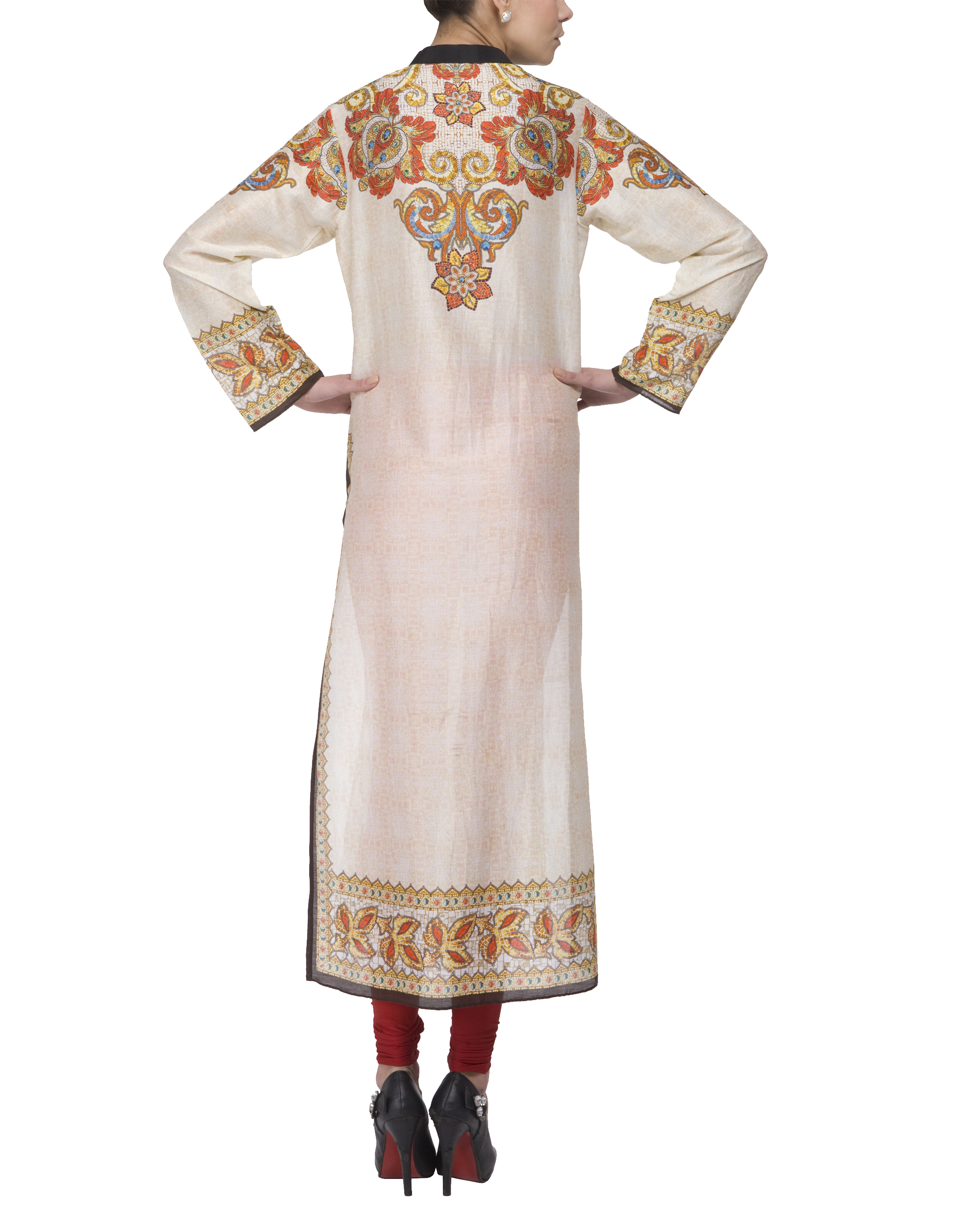 Beige chanderi long kurti by Rajdeep Ranawat | The Secret Label