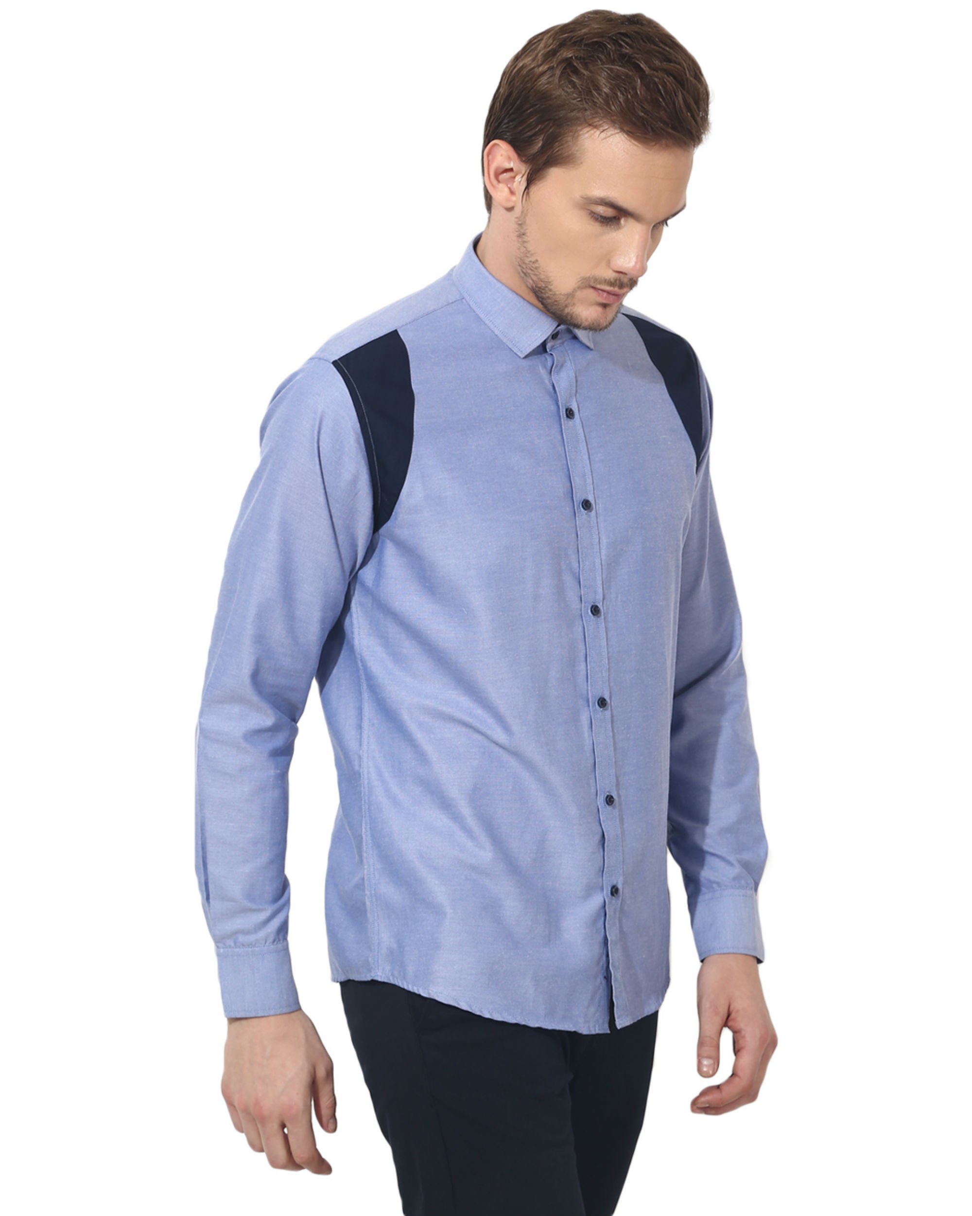 Blue shoulder patch panel club wear shirt by Green Hill | The Secret Label
