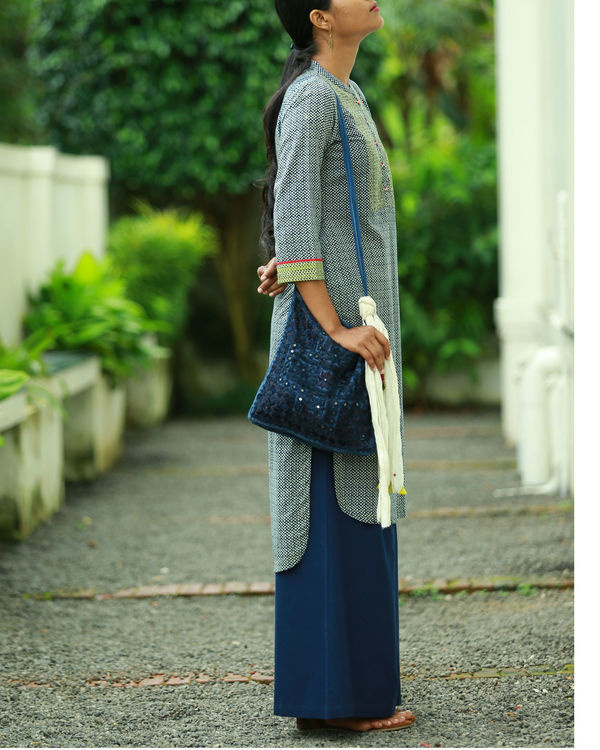 Stylish box design indigo blue printed kurta by Mantra | The Secret Label