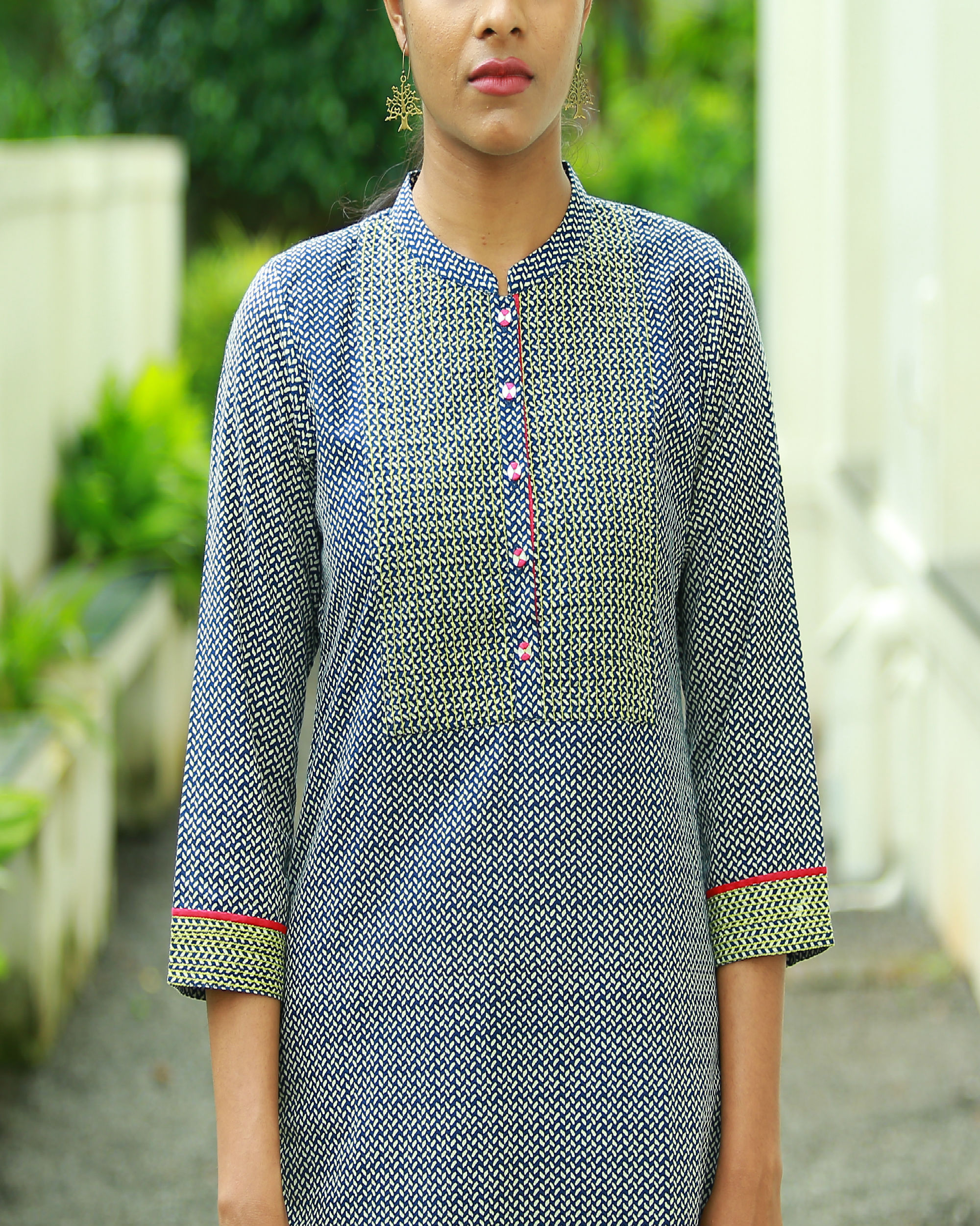 Stylish box design indigo blue printed kurta by Mantra | The Secret Label