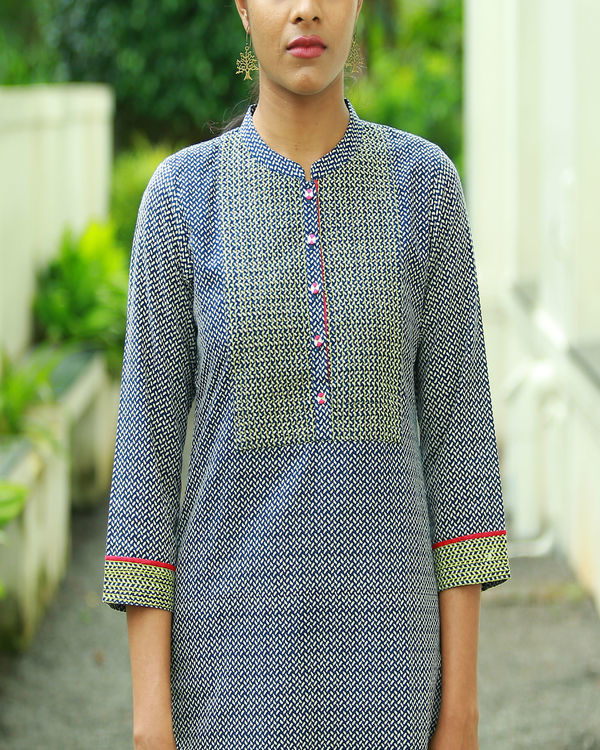 Stylish box design indigo blue printed kurta by Mantra | The Secret Label