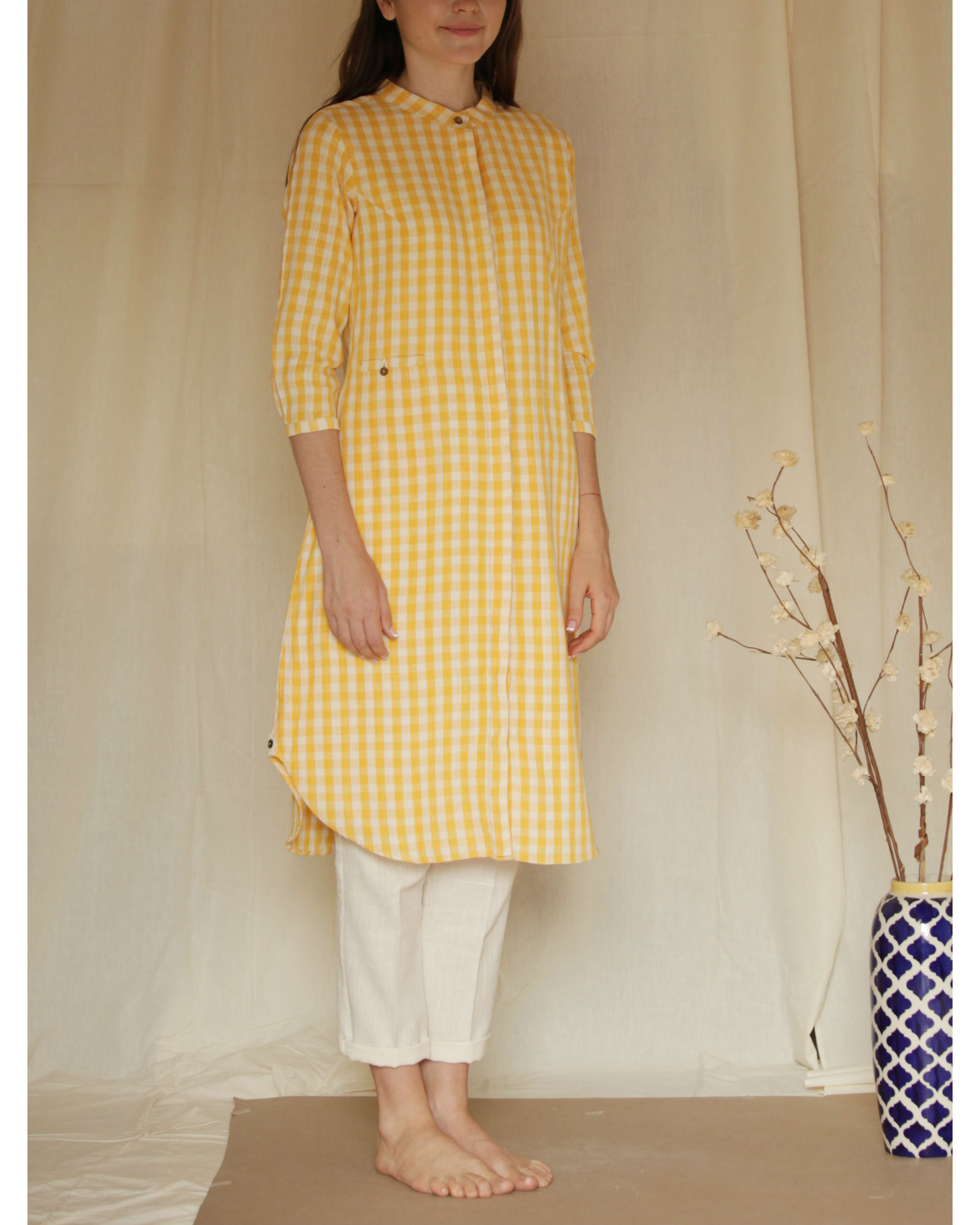 Yellow checkered tunic by ANS | The Secret Label