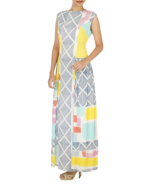 Block printed long dress by Vedika M | The Secret Label
