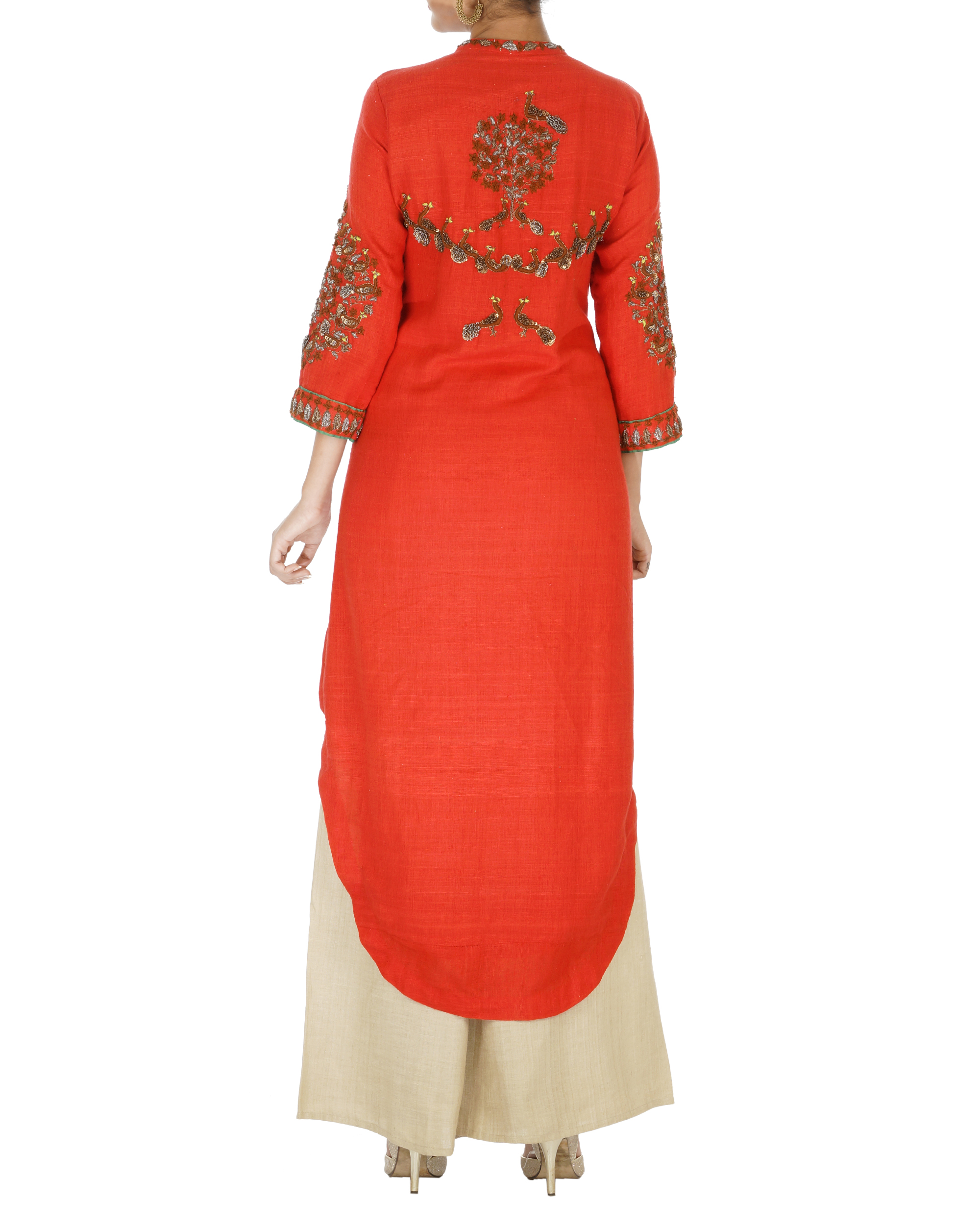 Red and beige matka kurta set by LACHESIS | The Secret Label