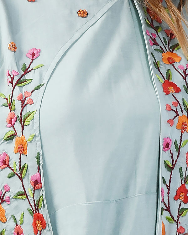 Sky blue floral cape gown by Rangpur | The Secret Label