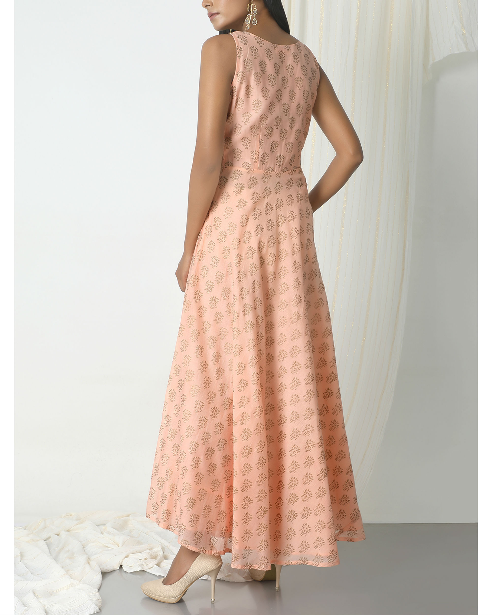 Peach Floral Print Dress By Truebrowns The Secret Label