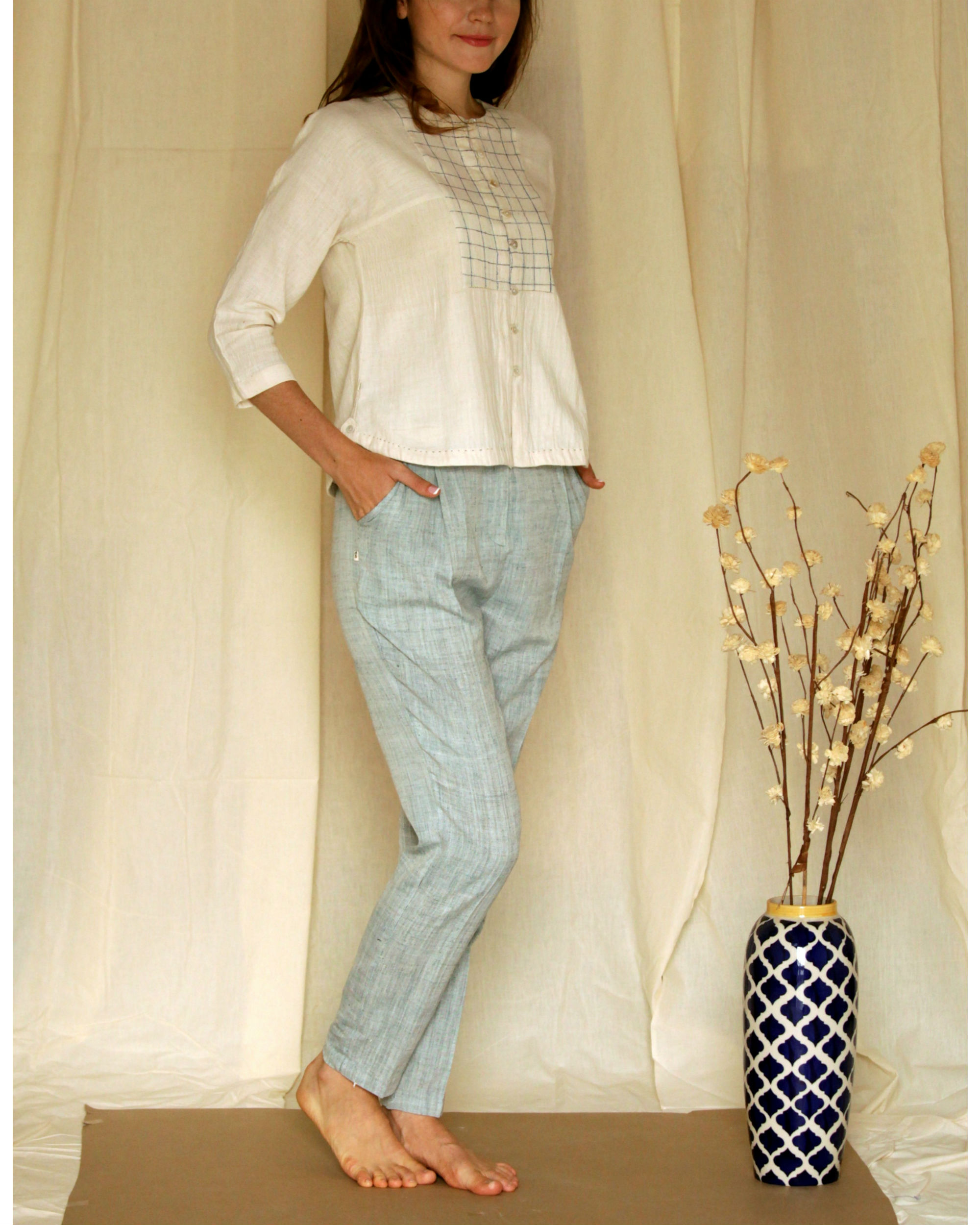 Off white speckled checker top by ANS | The Secret Label