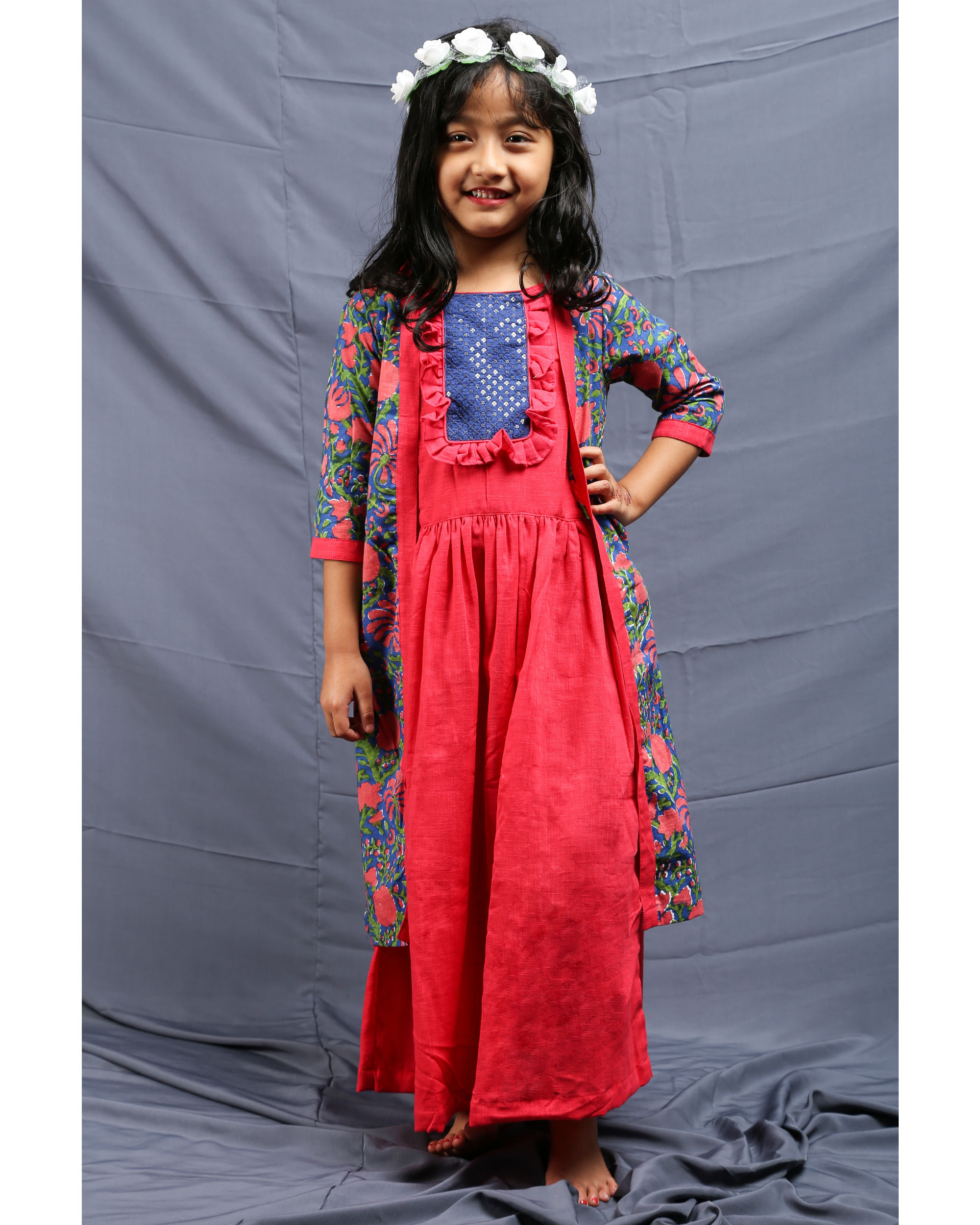 Cherry choga gathered dress by Jaipuri Jazz | The Secret Label