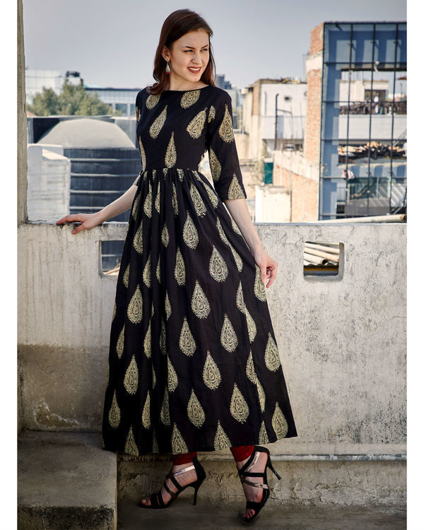 Printed black gathered cape by Desi Doree | The Secret Label