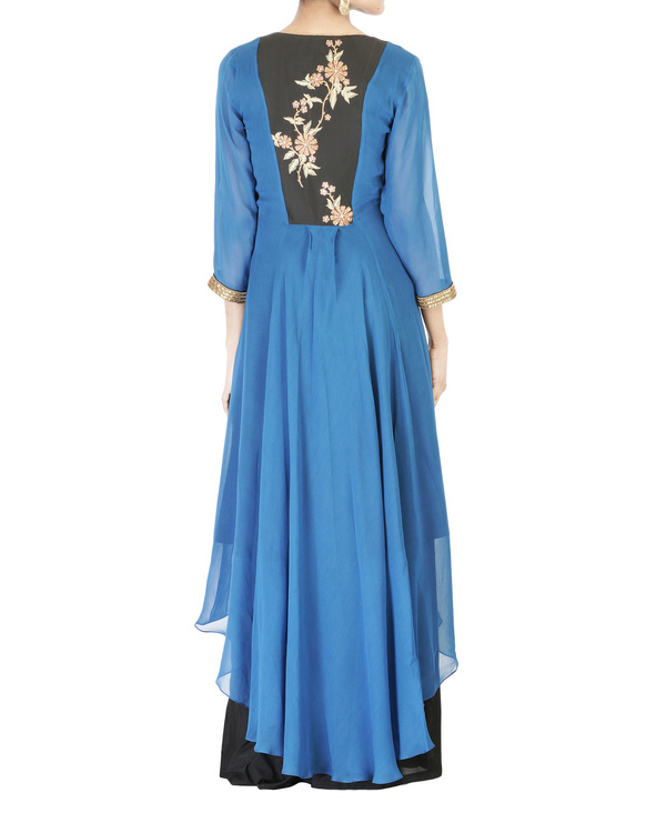 Blue embroidered georgette tunic by Shilpa Reddy | The Secret Label