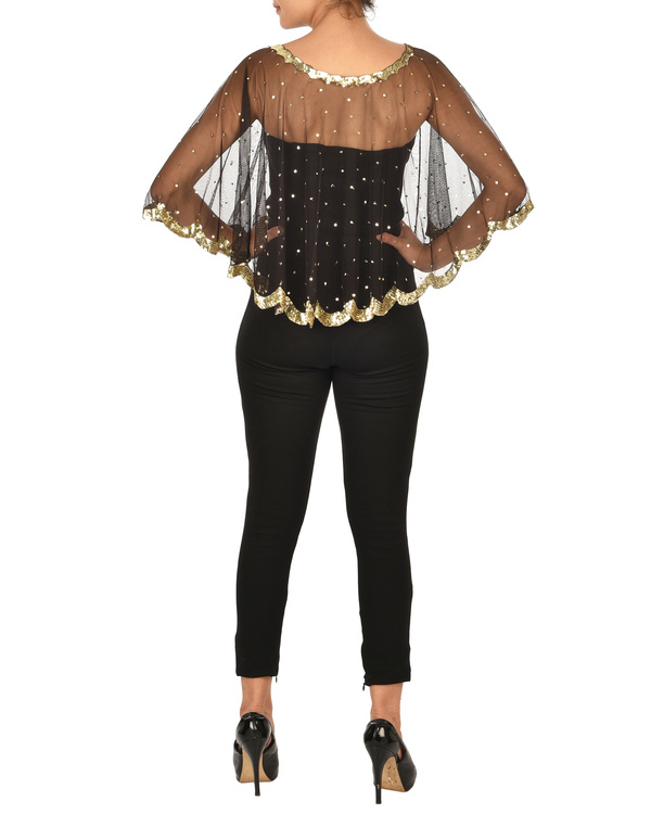 Black net cape with golden sequins by Dressy Owl | The Secret Label