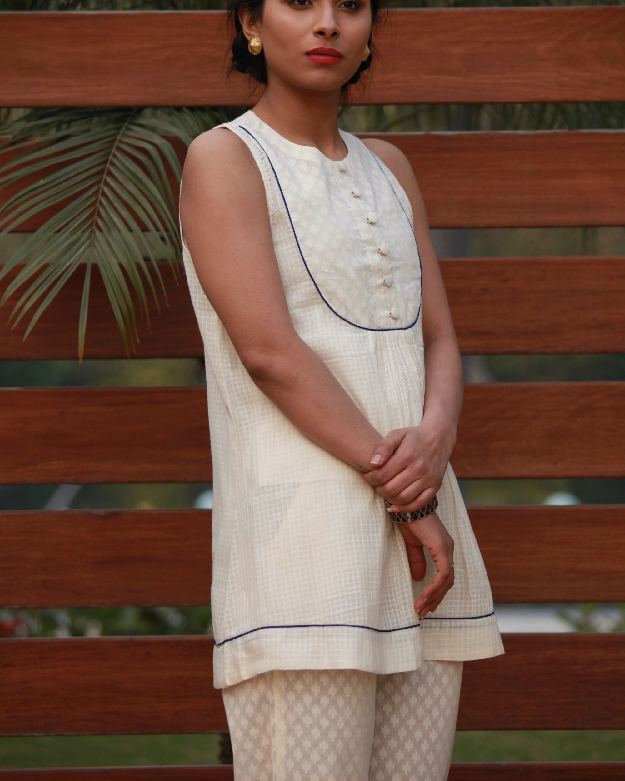 Ecru cotton dobby top by ANS | The Secret Label