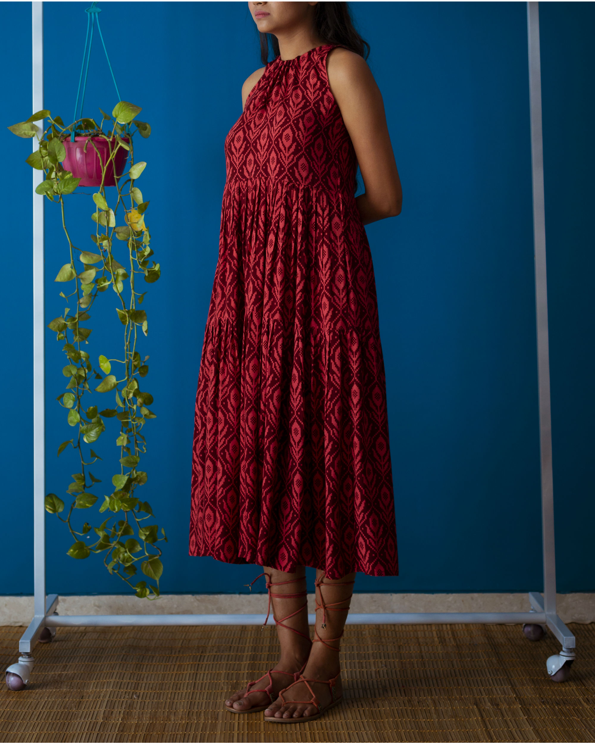 Red Drawstring Neck Midi Dress by Cray Cuts | The Secret Label