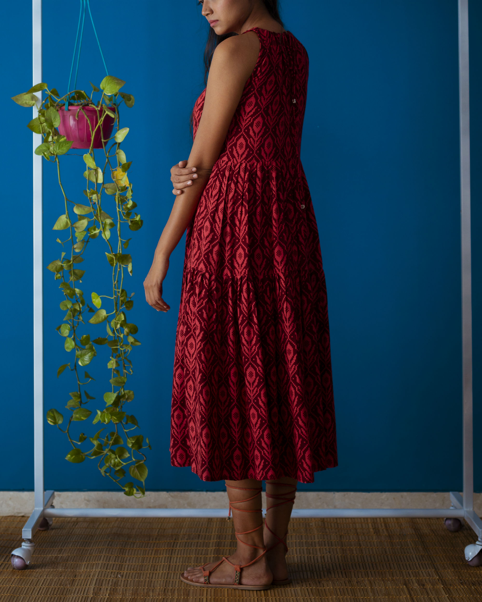Red Drawstring Neck Midi Dress by Cray Cuts | The Secret Label